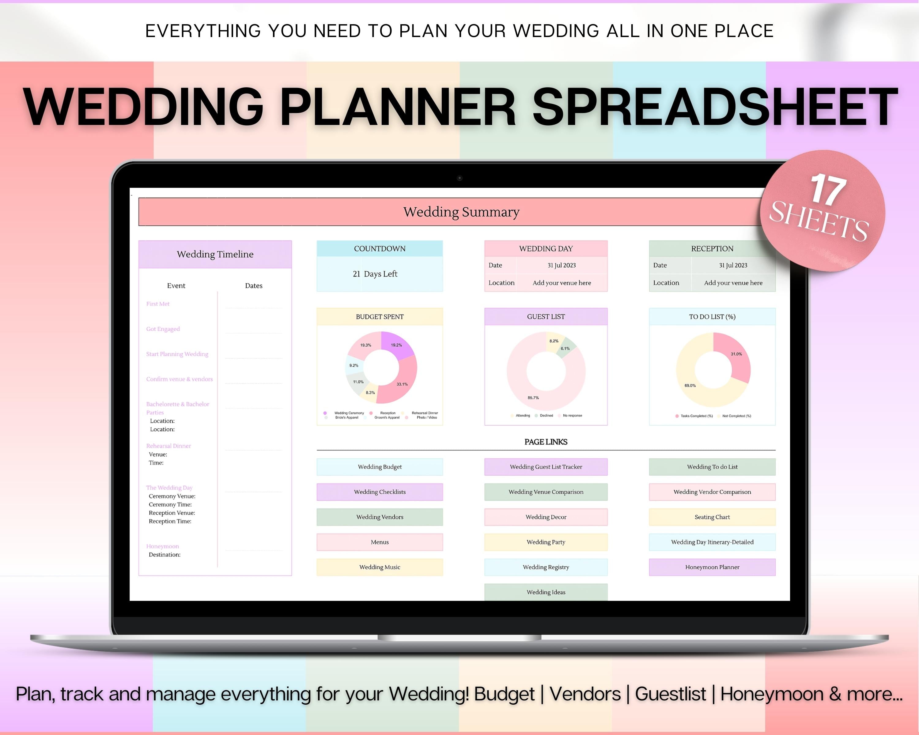 Ultimate Wedding Planner Spreadsheet for Bride & Groom