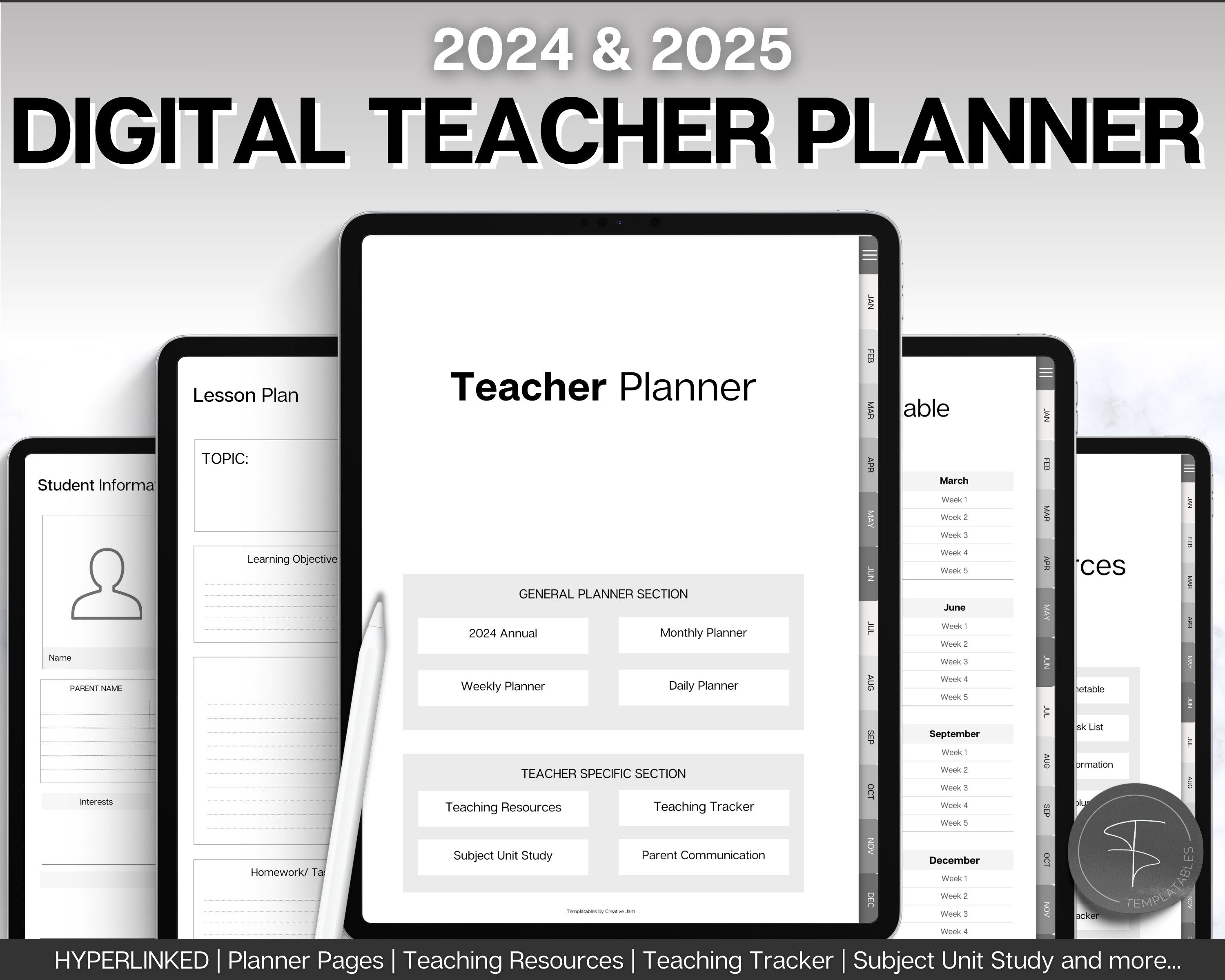 2024-25 Digital Teacher Planner - Academic Minimalist Planner for iPad