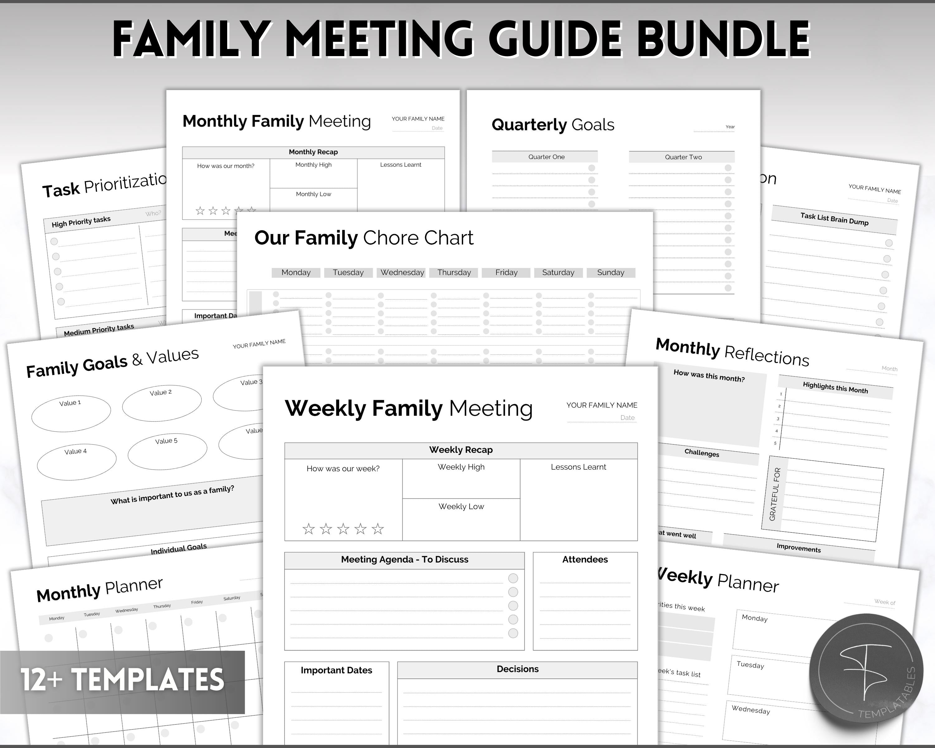 Family Meeting Guide - 12pg Printable Bundle with Meeting Agenda
