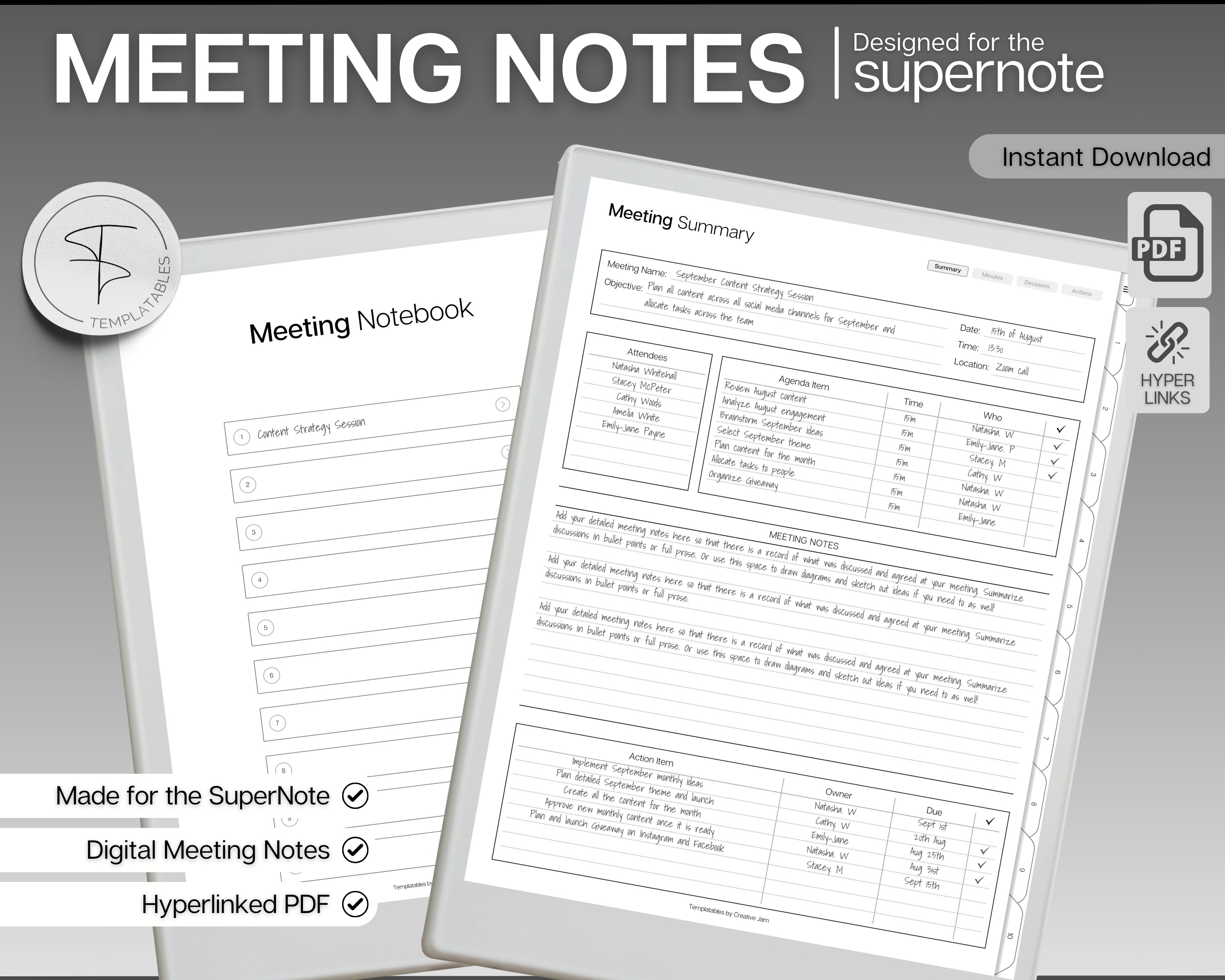 Digital Meeting Notes Template for Supernote | Organize Seamlessly!