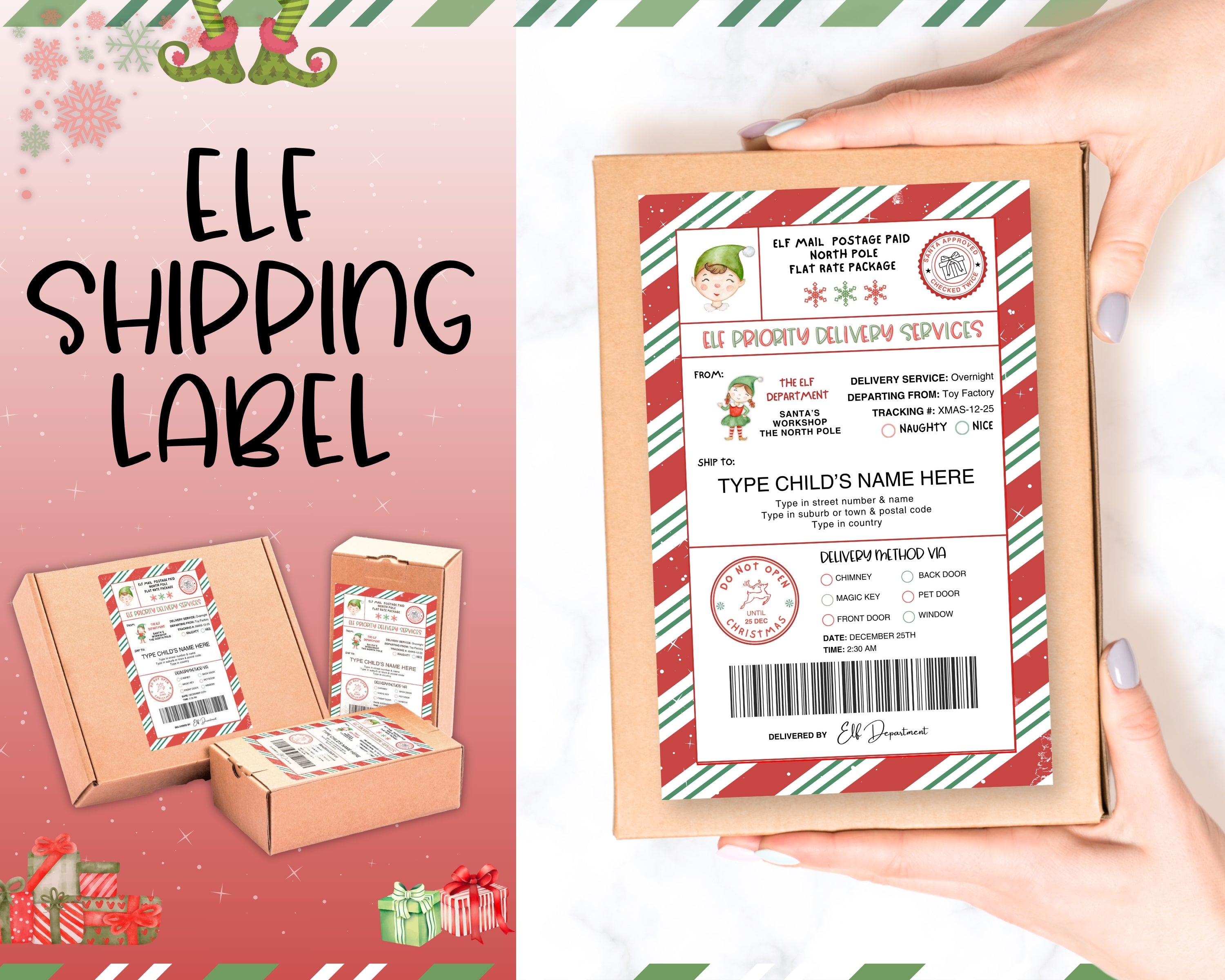 Editable Elf Shipping Label - Personalized Gift Label Christmas!