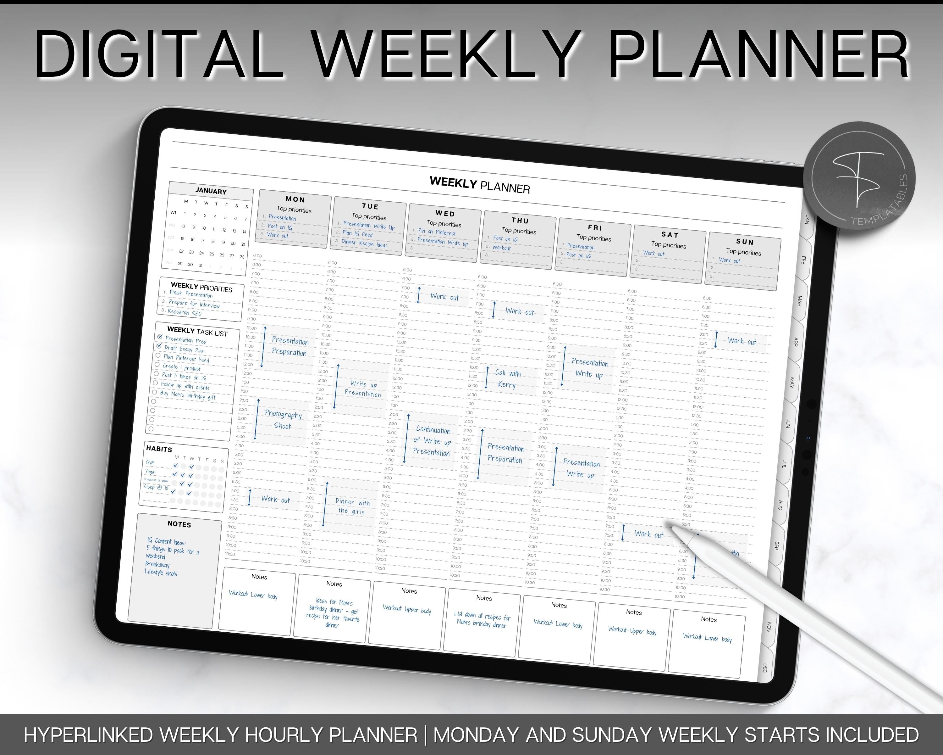 2024 WEEKLY Hourly Digital Planner | Your Stylish Companion for iPad!