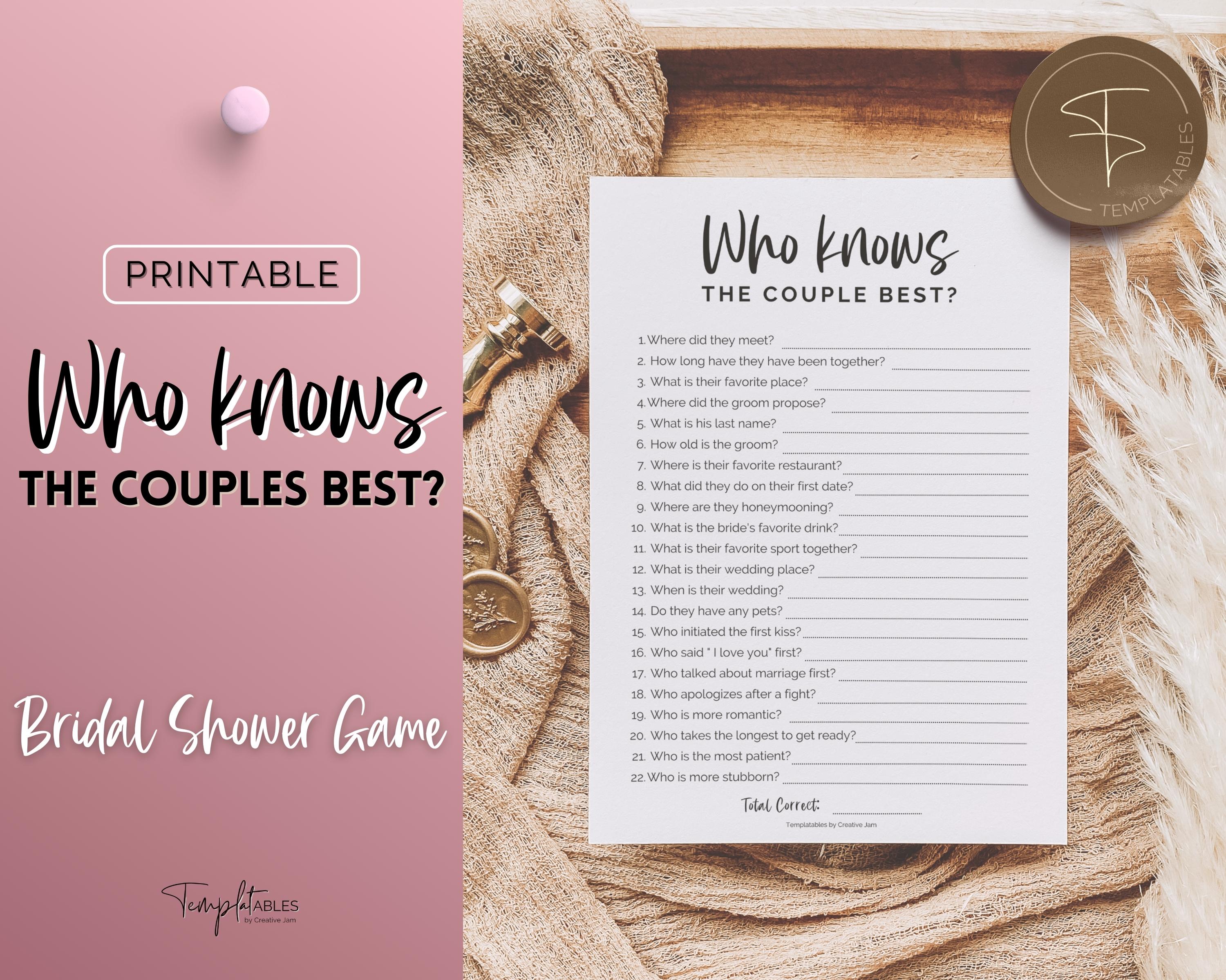 Who Knows The Couple Best Bridal Shower Game Printable Who Knows The Couple Best Bridal Shower Game Printable