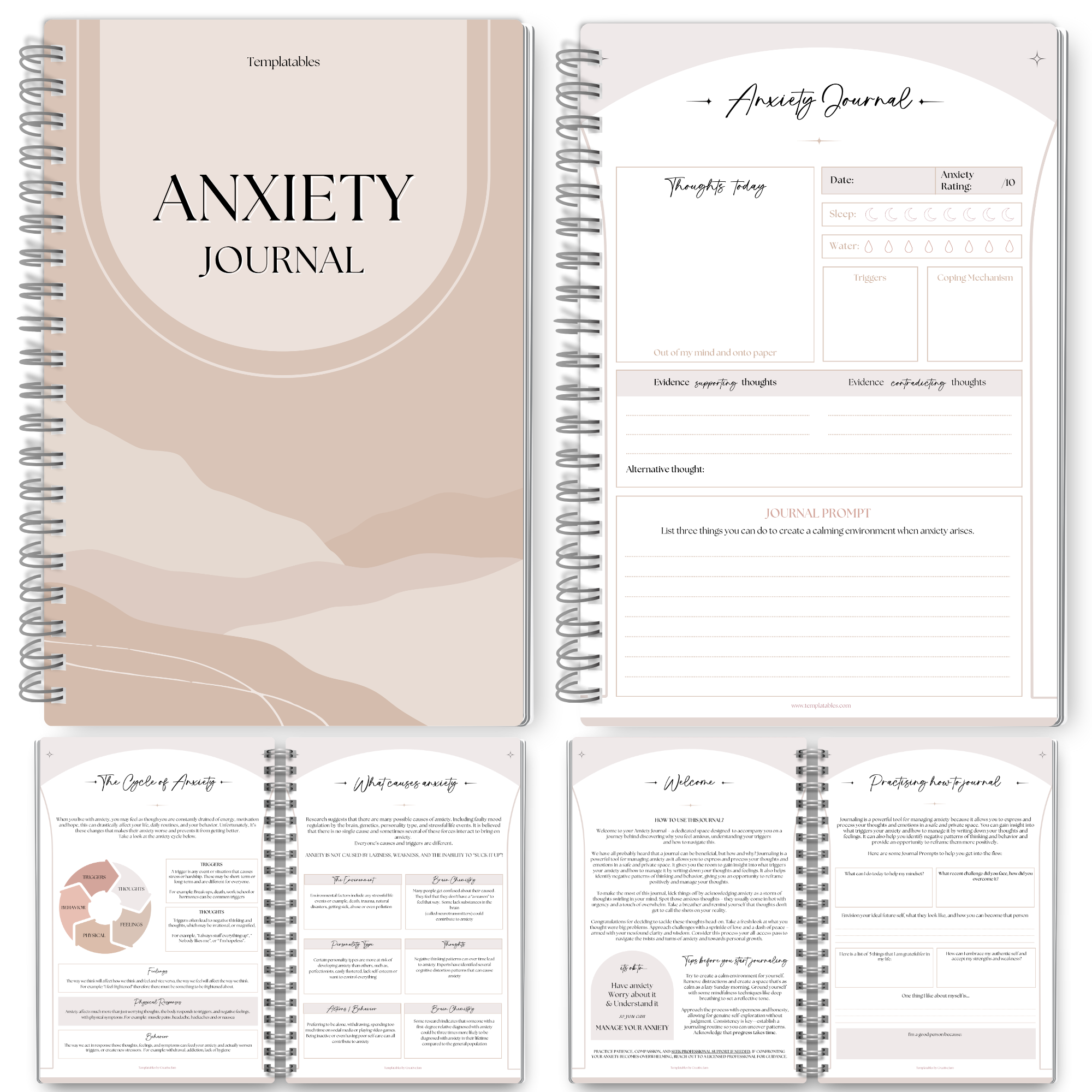 Anxiety Journal & Relief Workbook | Guided Prompts & Therapy Notebook