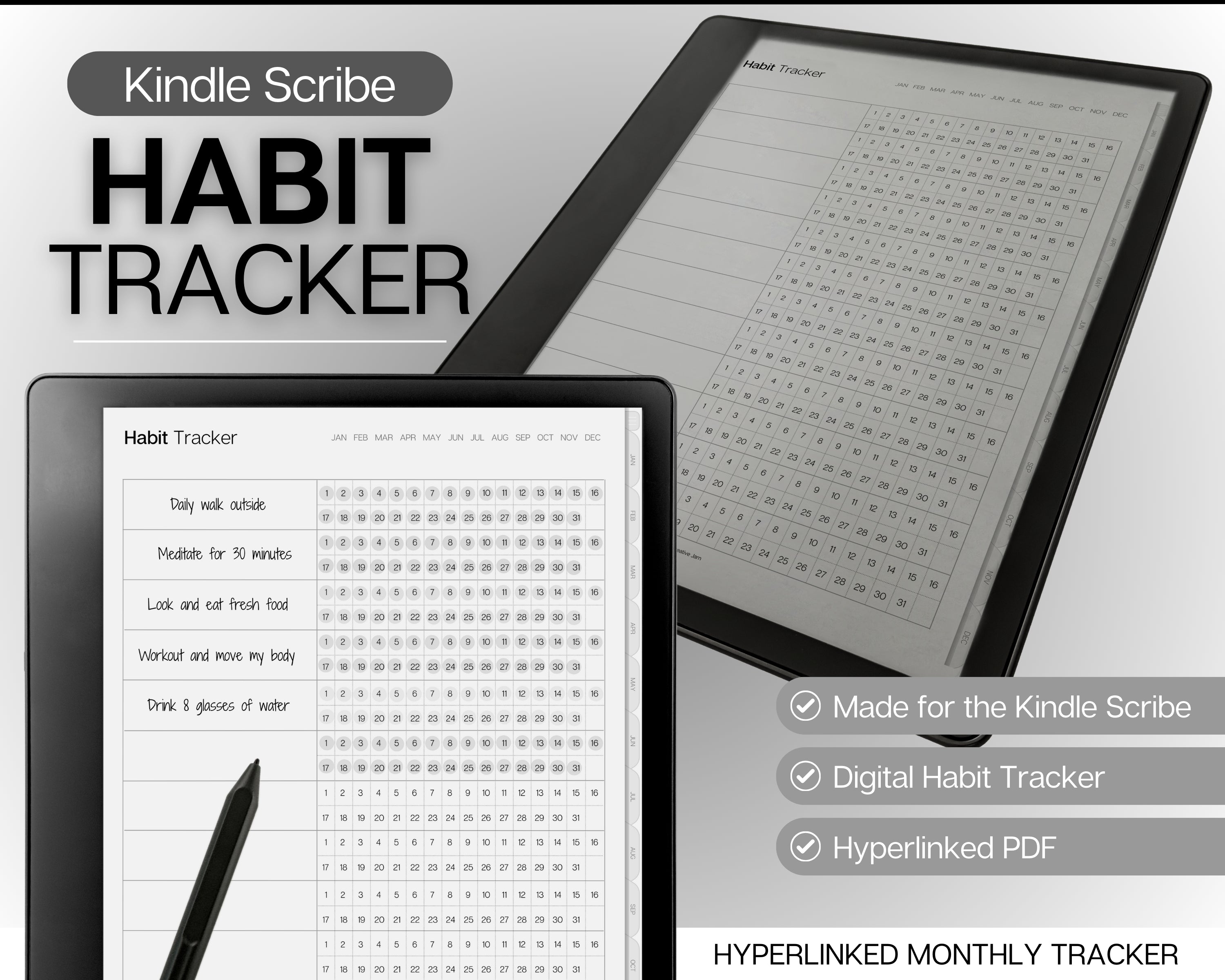 Kindle Scribe Digital Habit Tracker | Daily, Monthly & Yearly Habit Tracker