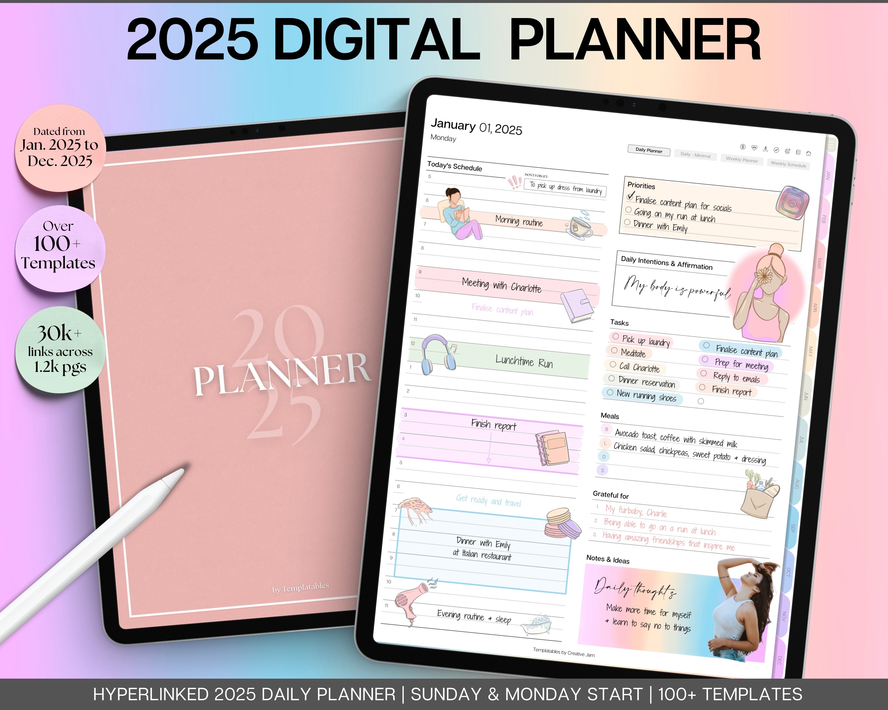 2025 Colorful Digital Planner | Productivity, Fitness, Life, Goals, Budget