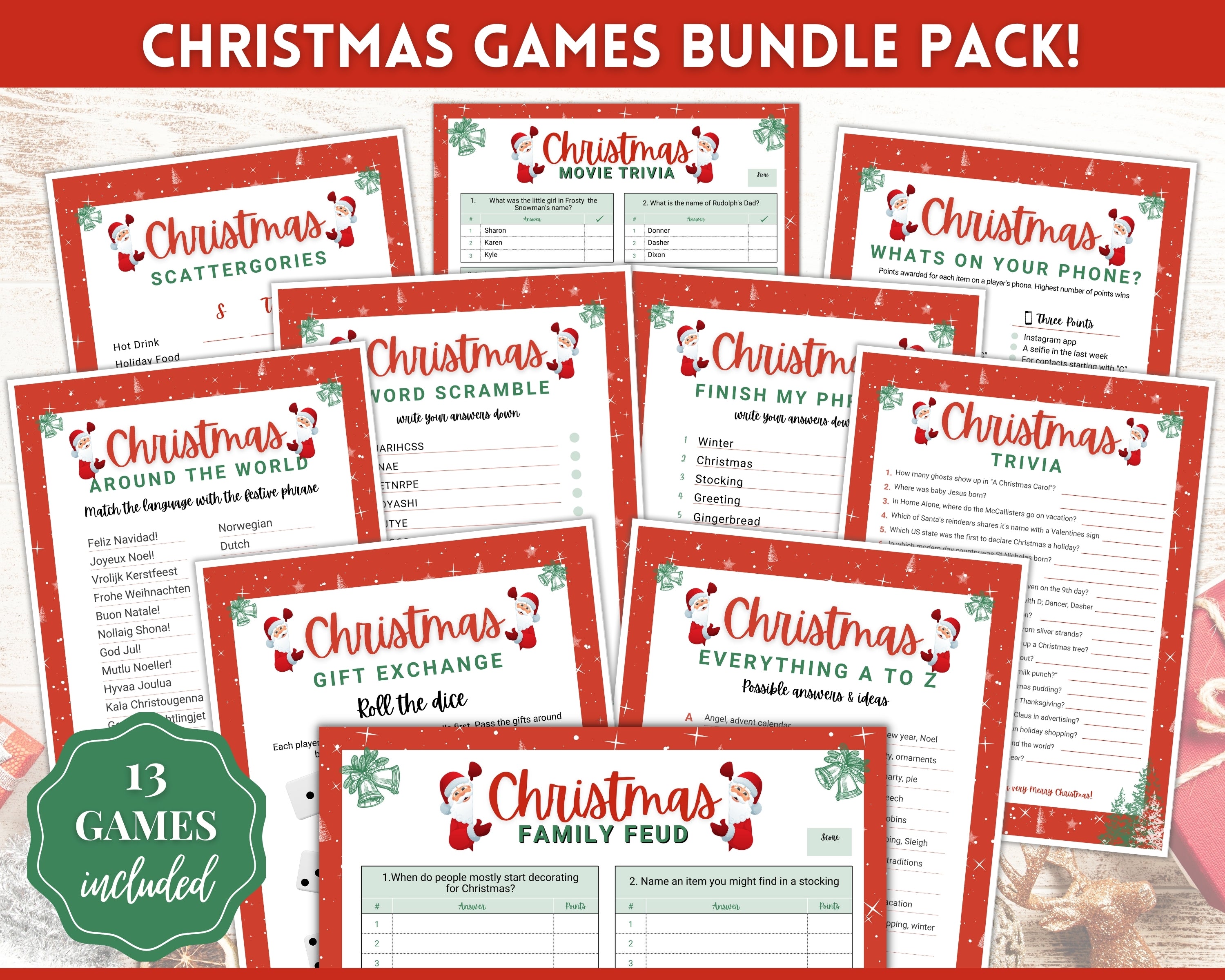 13 CHRISTMAS GAMES BUNDLE | Holiday Game Printables