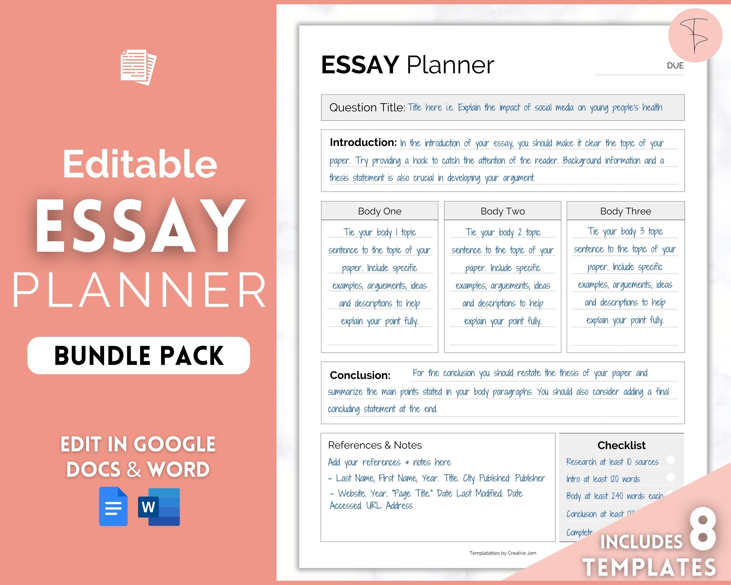 EDITABLE Essay Planner Bundle for Students | College Writing Template