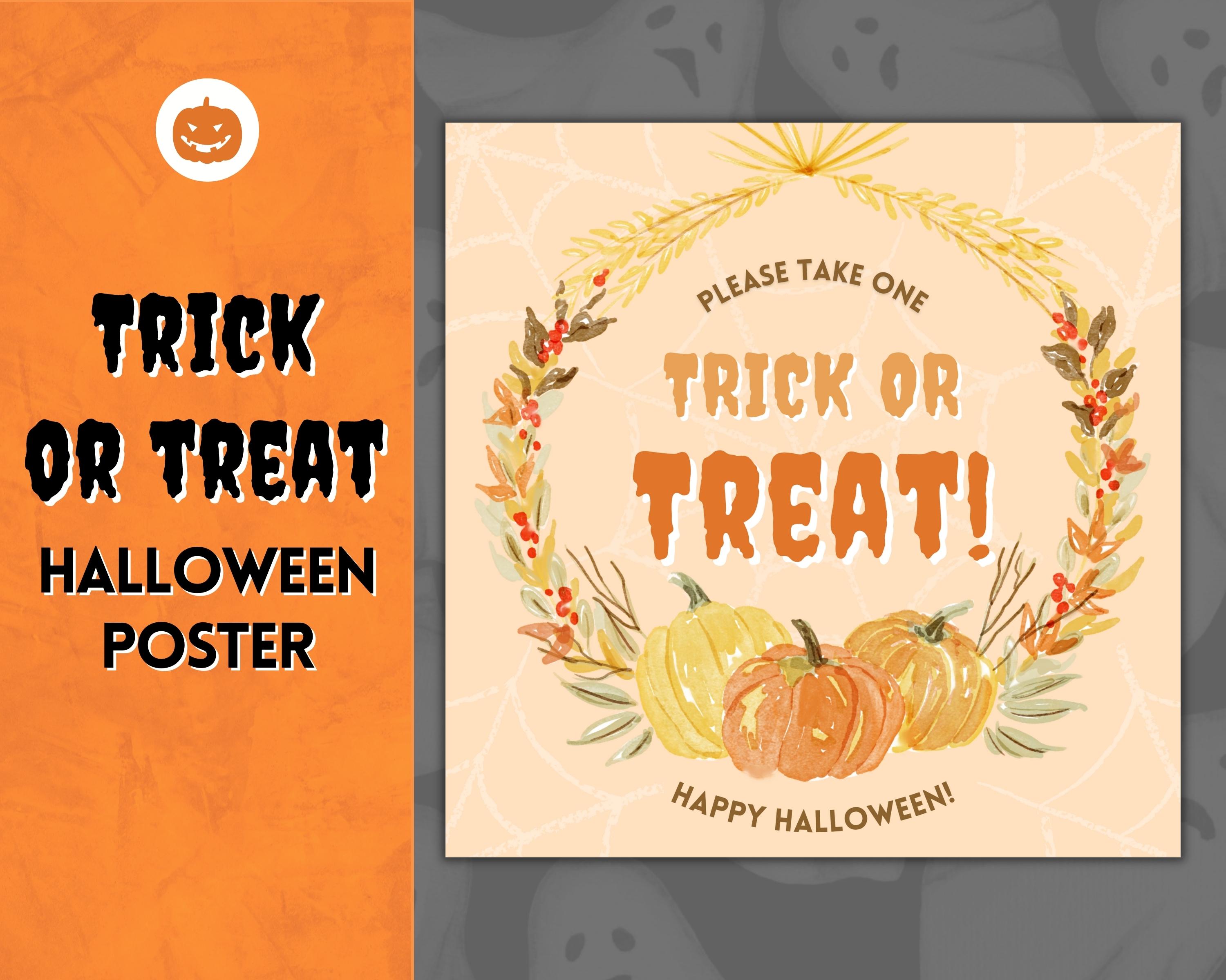 Halloween Trick or Treat Sign | Printable Door Porch Sign - Square