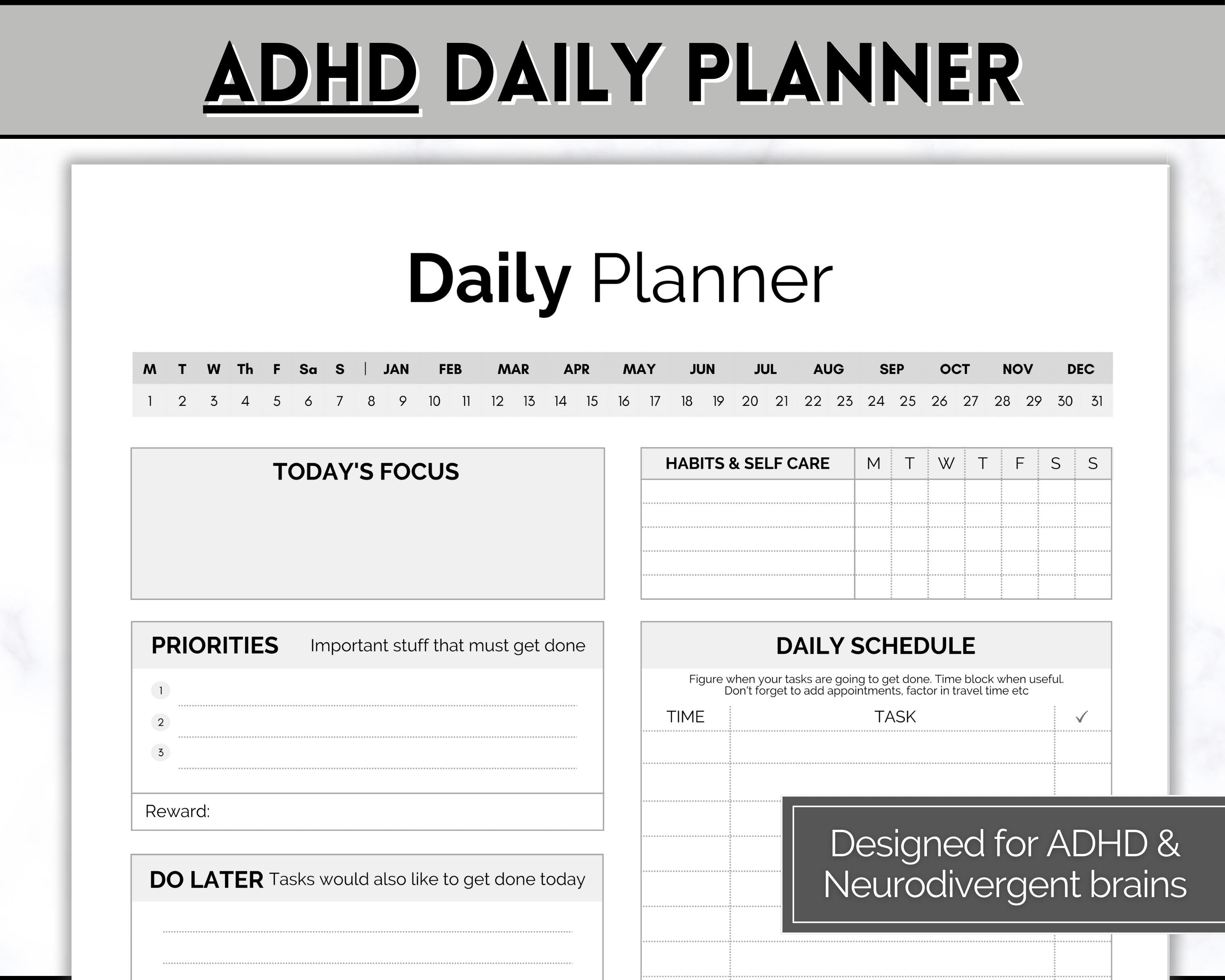 ADHD Daily Planner for Adults - Made for Neurodivergent Brains