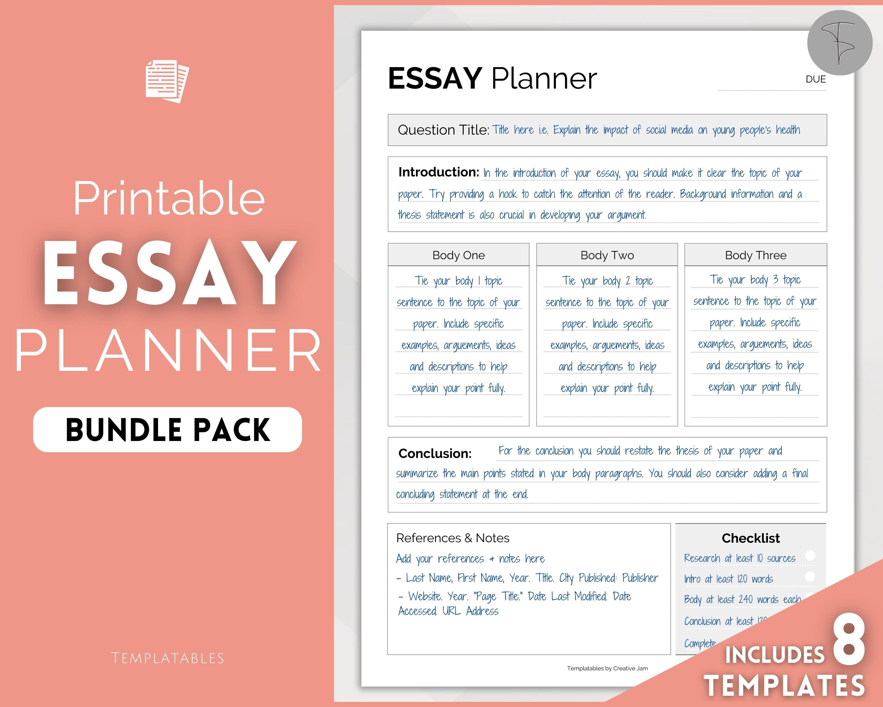 Essay Planner Printable BUNDLE for Students | College Writing Template