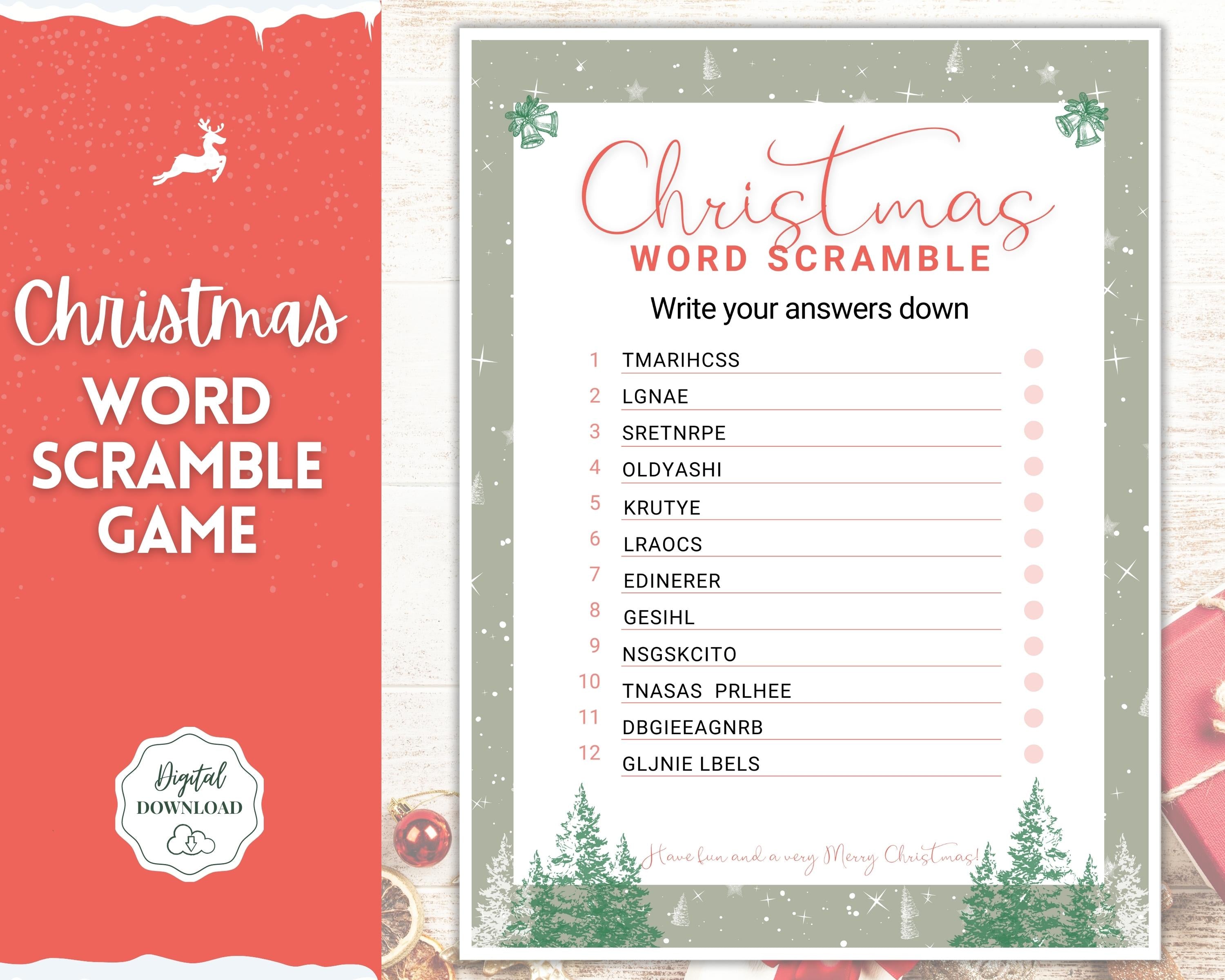 Christmas Word Scramble | Holiday Game Printables, Xmas Party Games