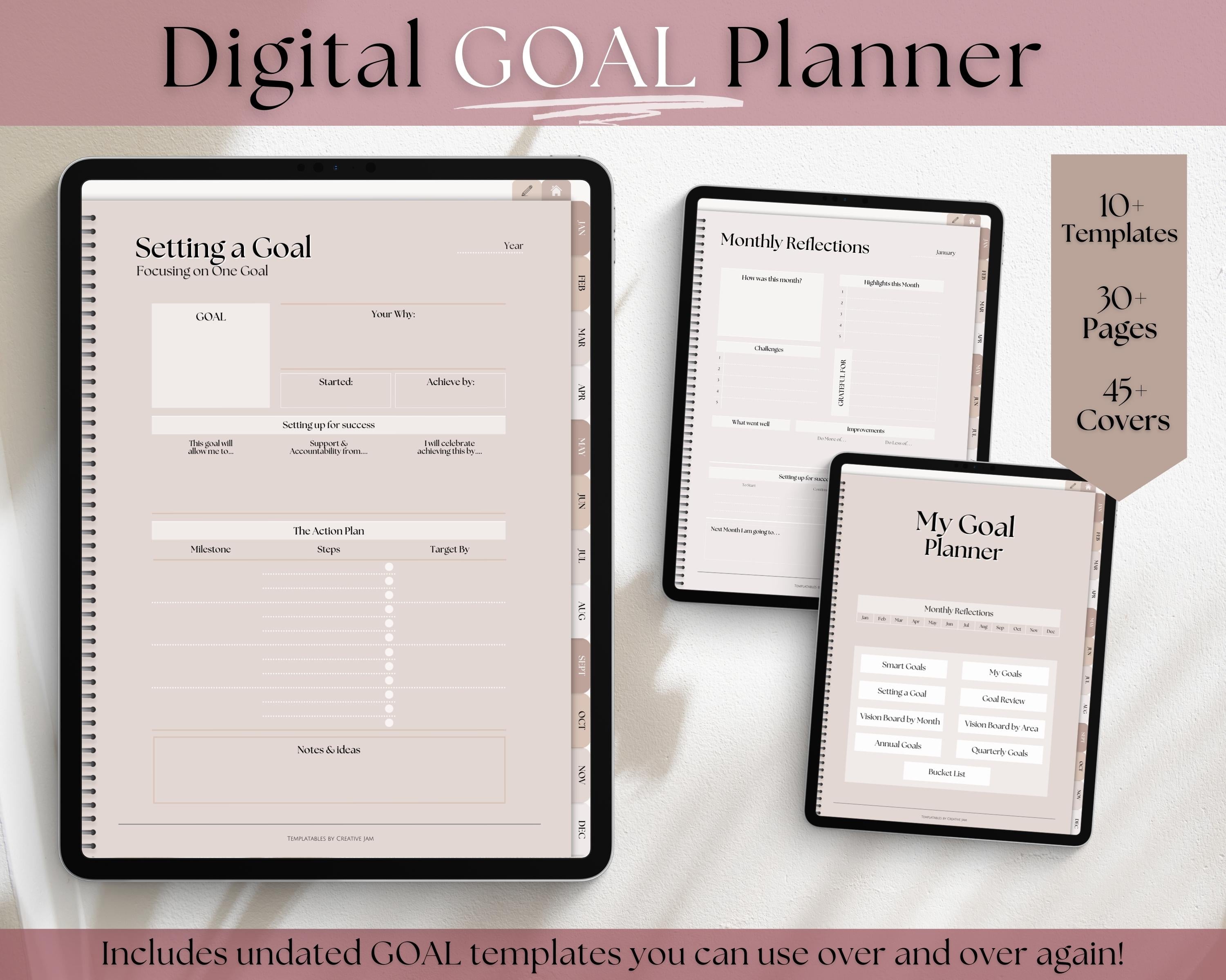 Undated Digital Goal Planner | Colorful GoodNotes Goal Tracker