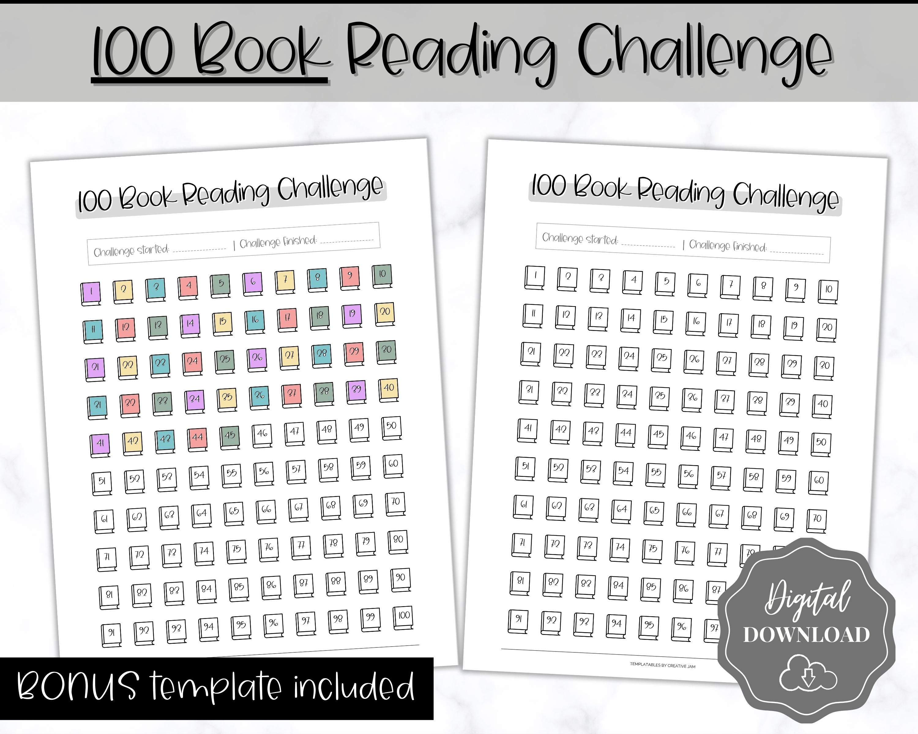 100 Book Reading Challenge Bundle | Reading Tracker & Planner - Mono
