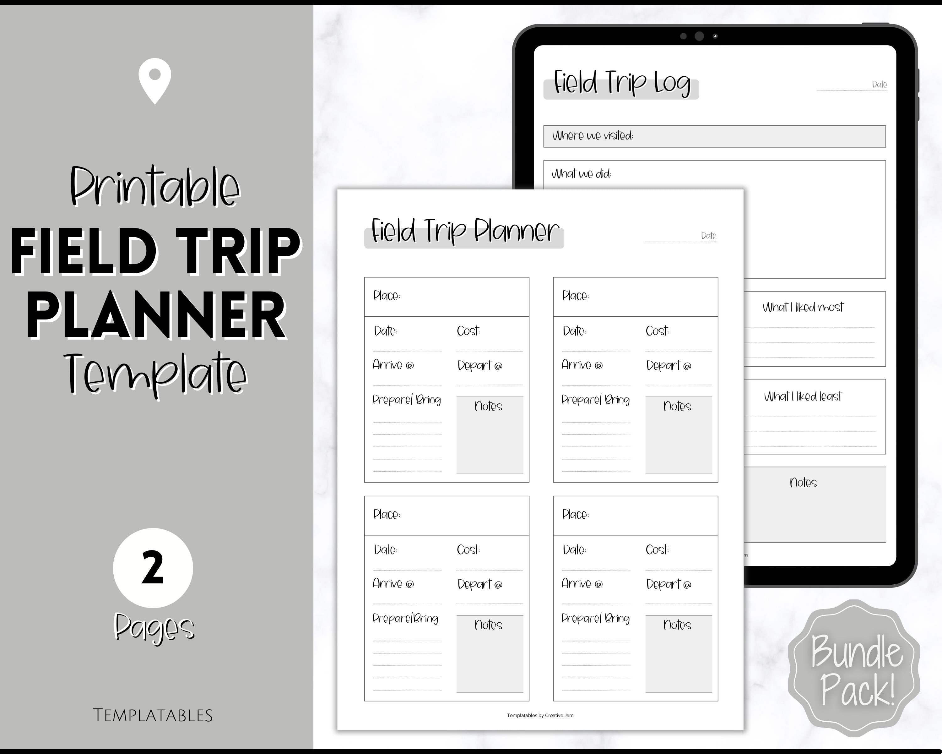 Field Trip Planner BUNDLE | Printable Field Trip Journal - Mono
