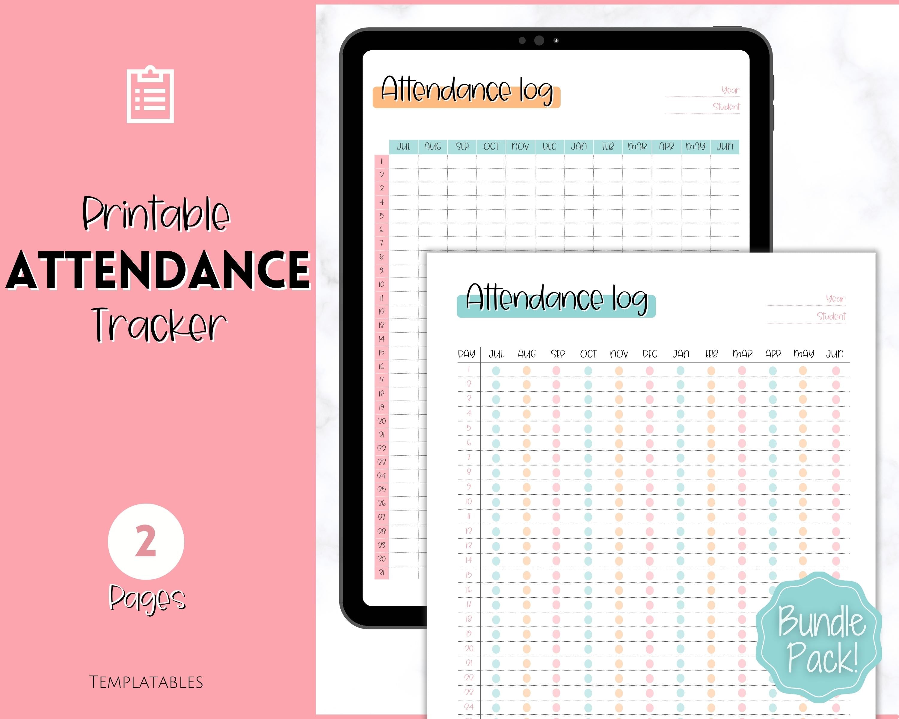 Attendance Tracker Sheet, Printable Record Log | Colorful