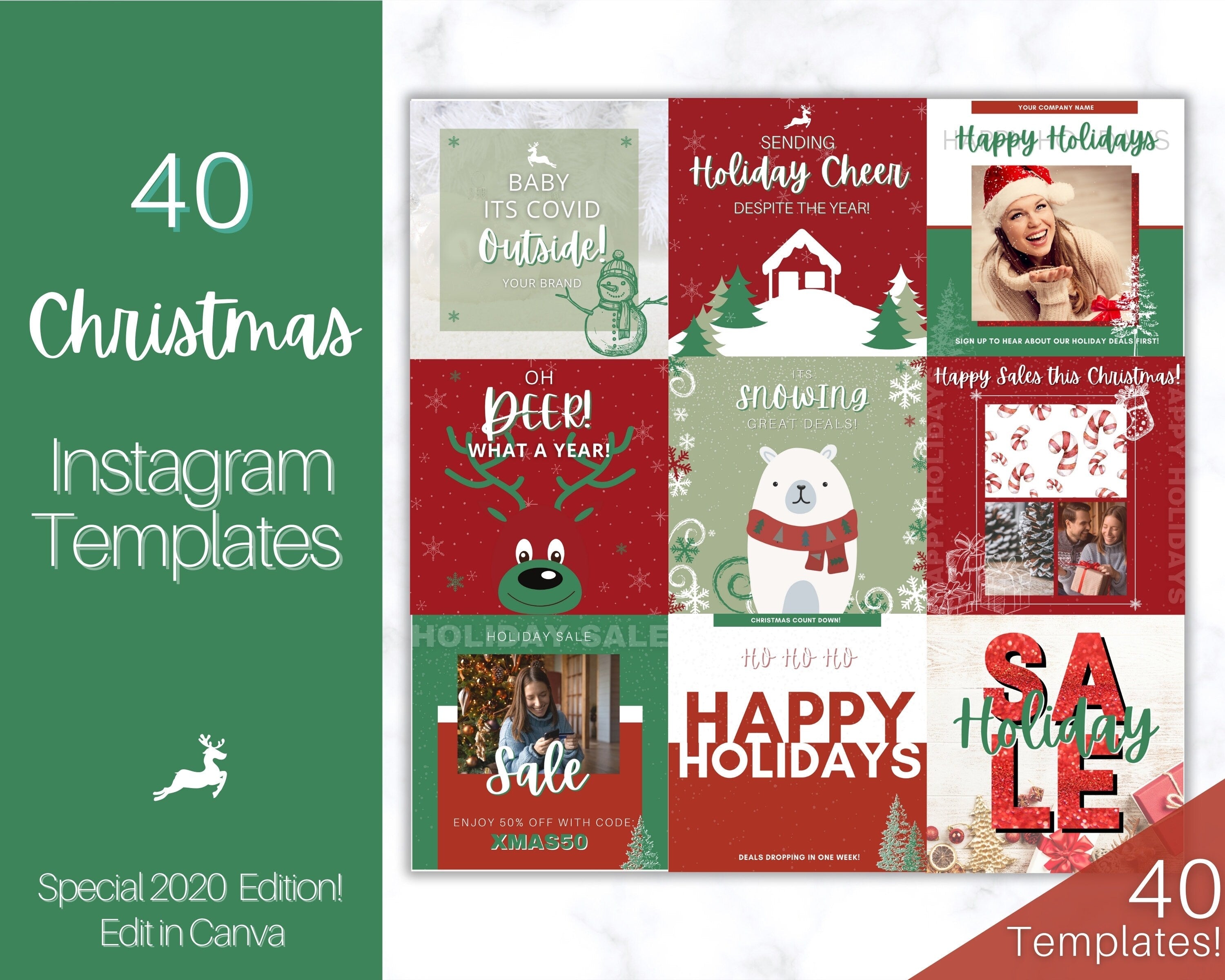 Christmas Instagram Post & Story Templates | 20 Festive Canva Bundle
