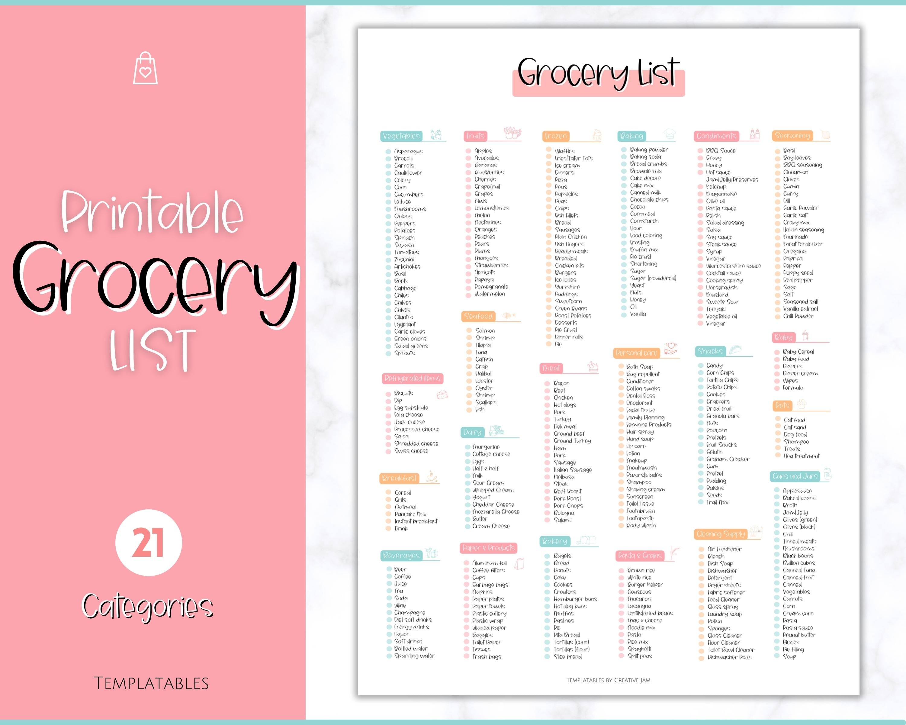 Grocery List By Category Grocery List By Category