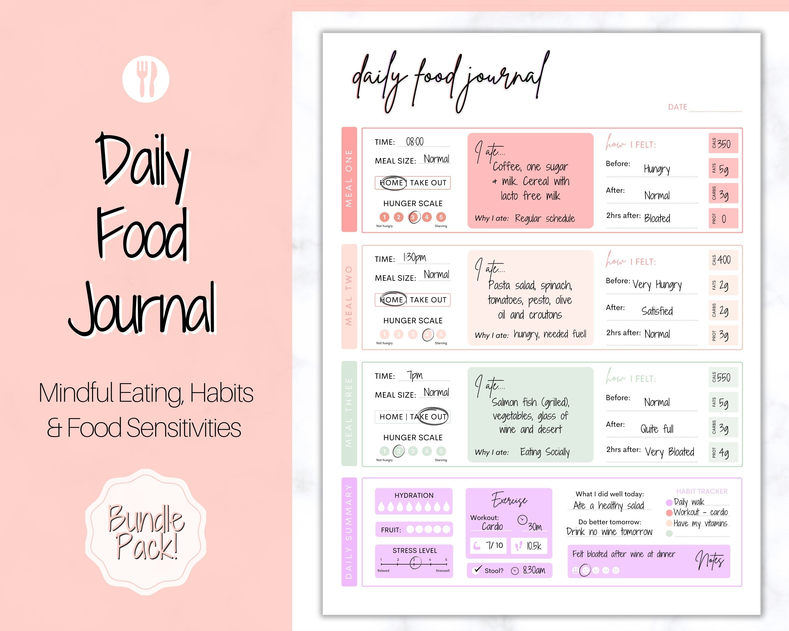 DAILY Food Journal Printable | Digital Food Diary & Nutrition Log