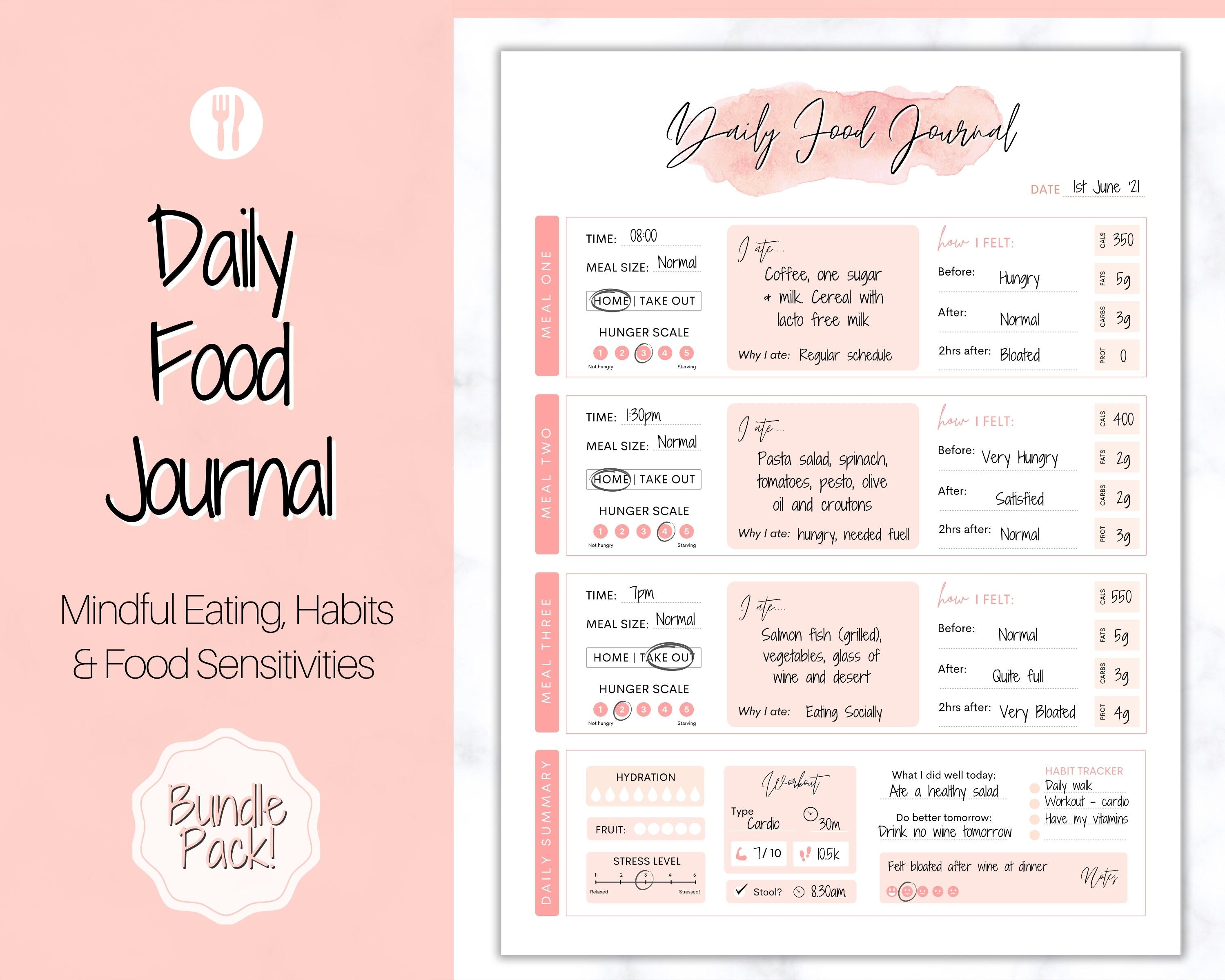 DAILY Food Journal Printable | Digital Nutrition Log & Diet Planner