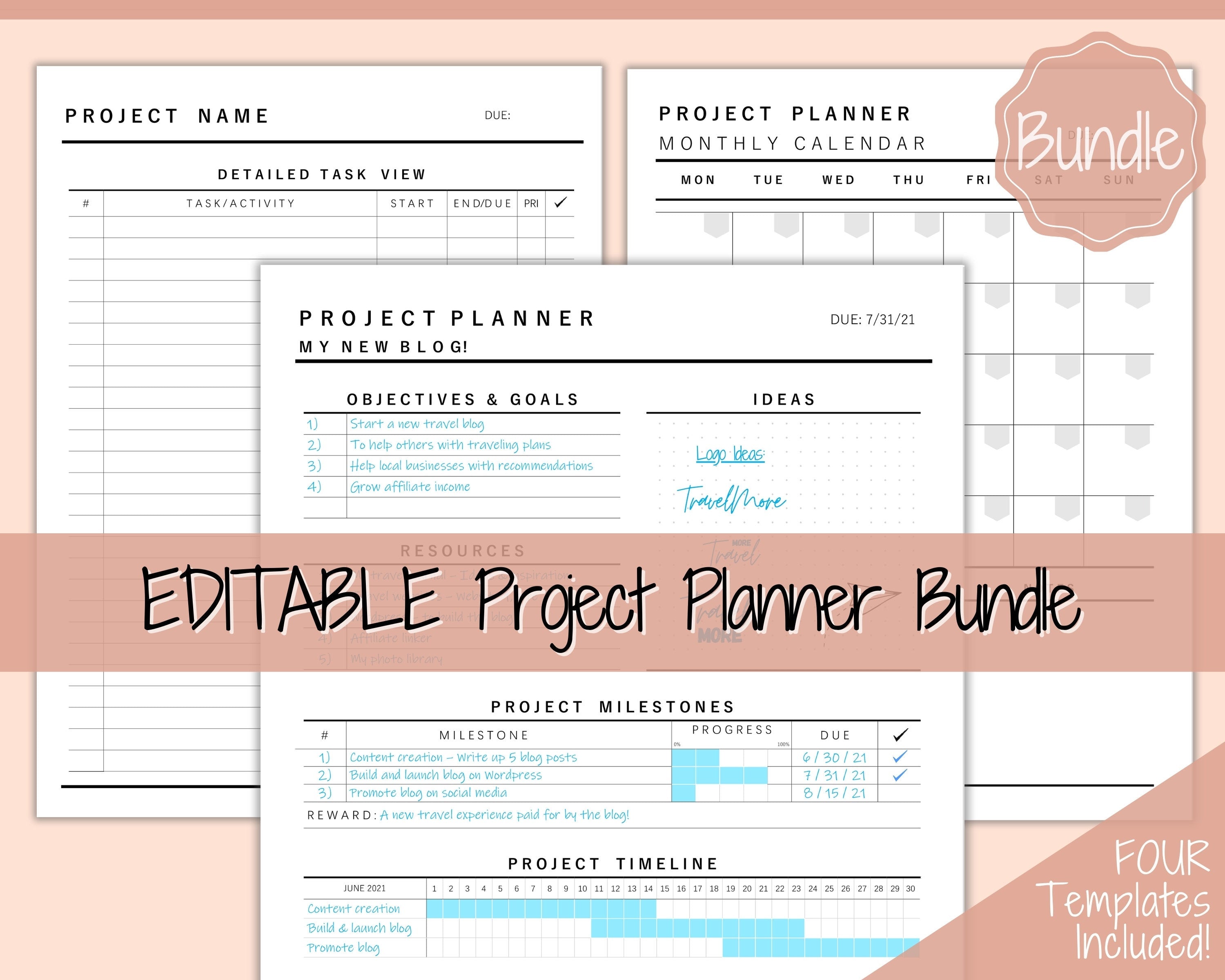 Project Planner | Printable Template Bundle | Productivity Tracker