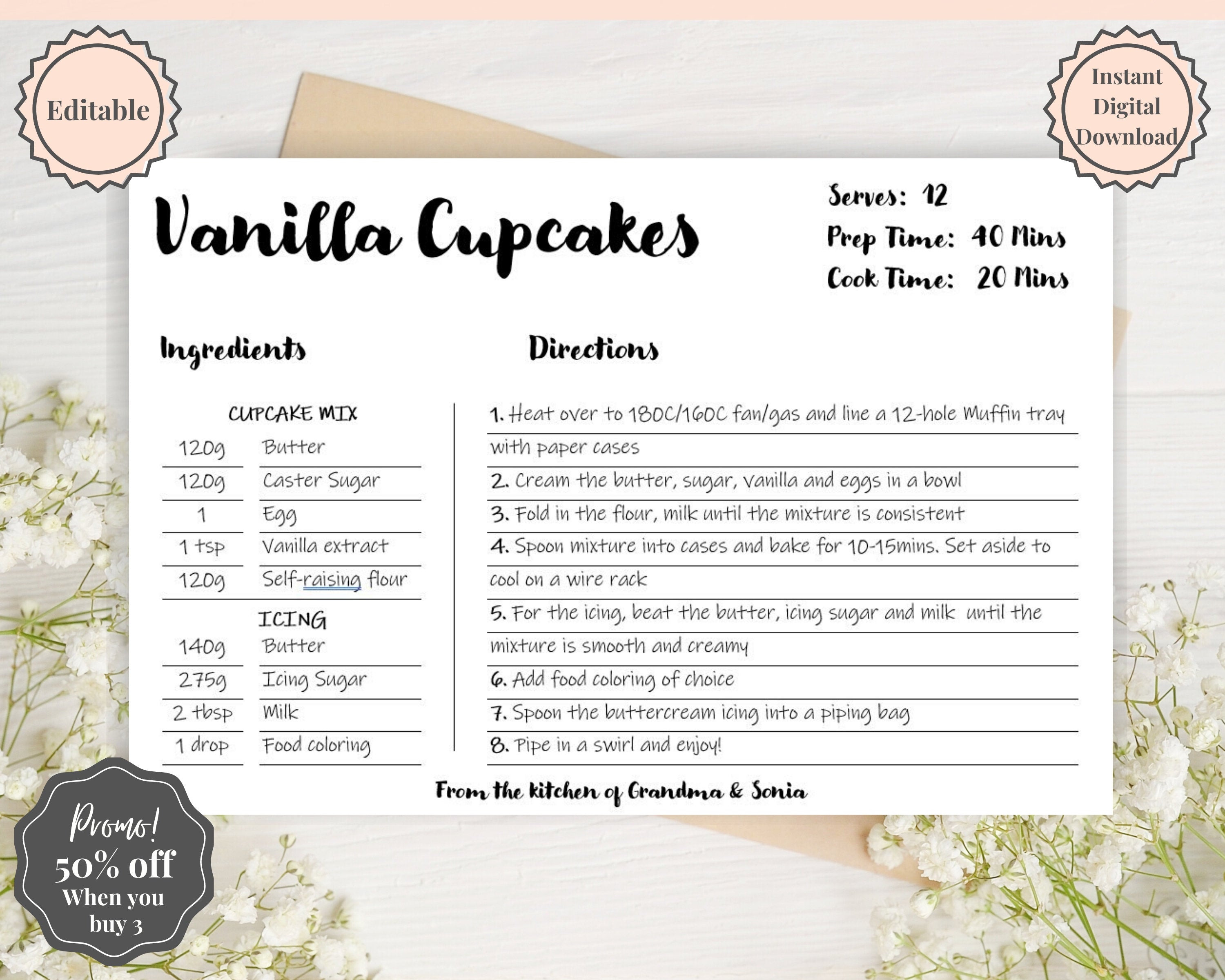 EDITABLE Recipe Card Template Printable | Style 5