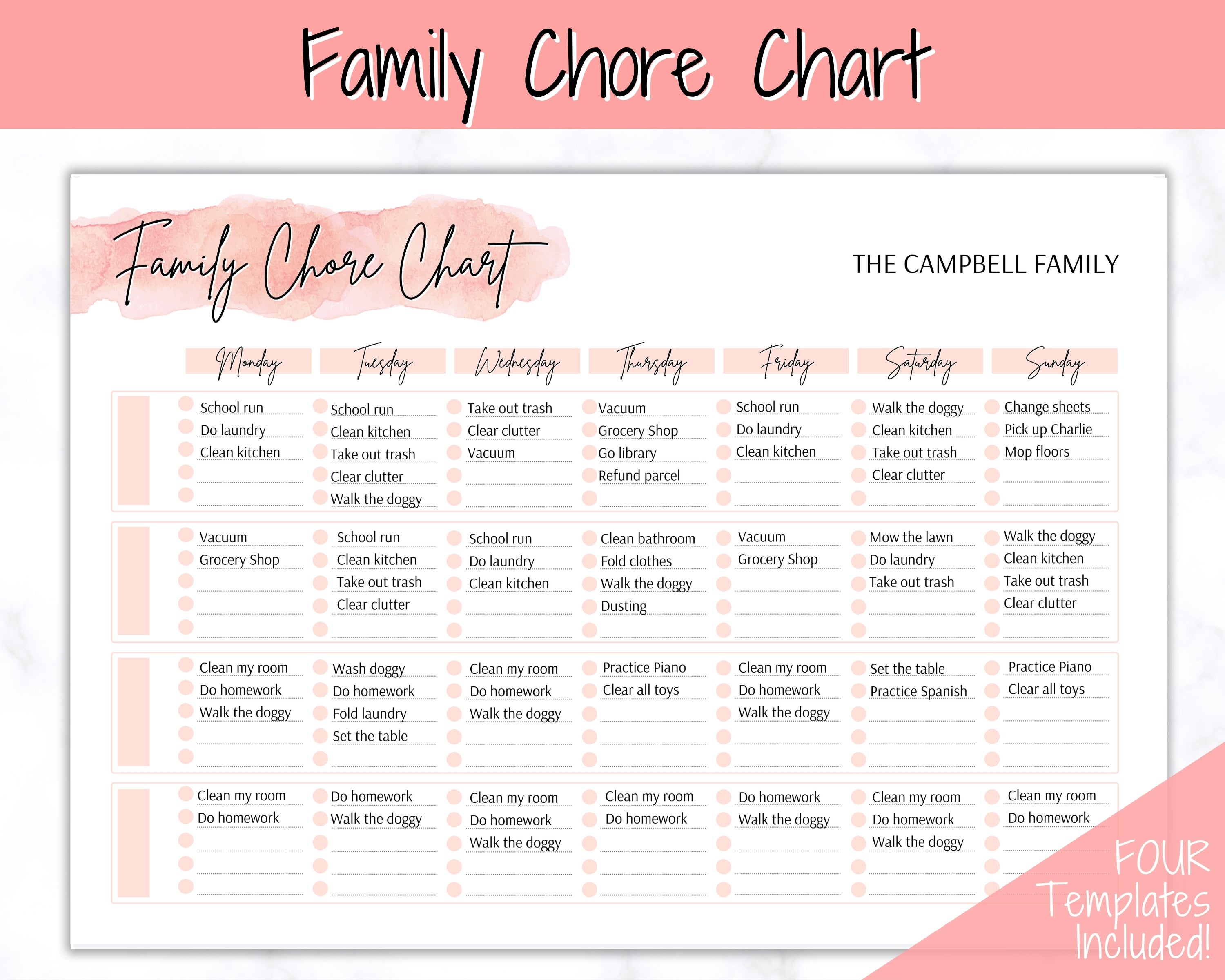Printable Family Chore Chart Template