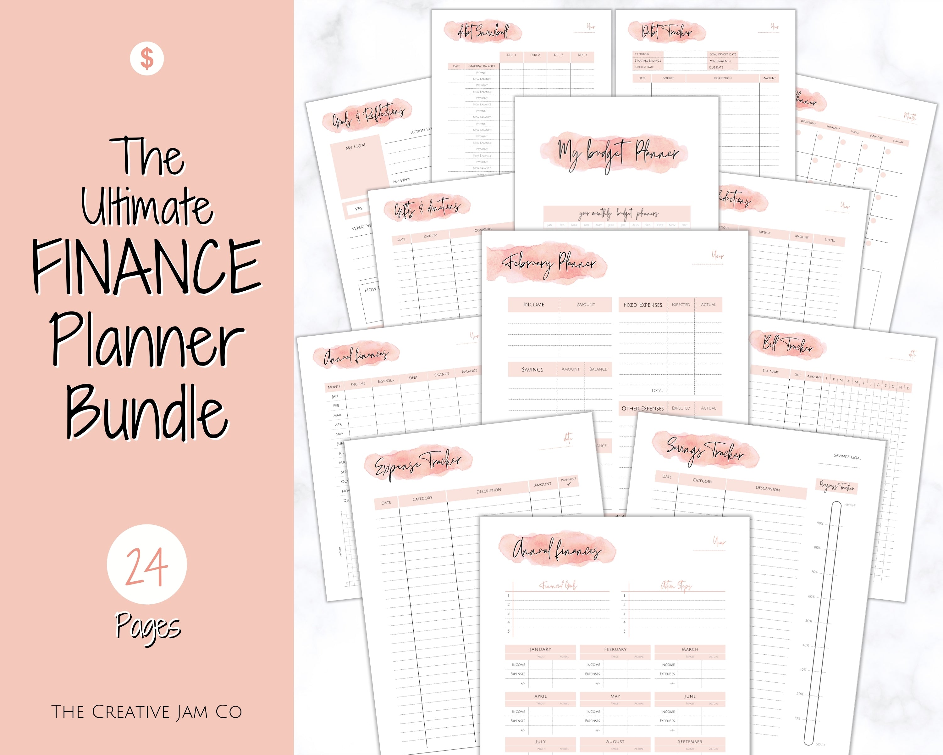 Financial Budget Planner Template Bundle | Finance Saving Printables