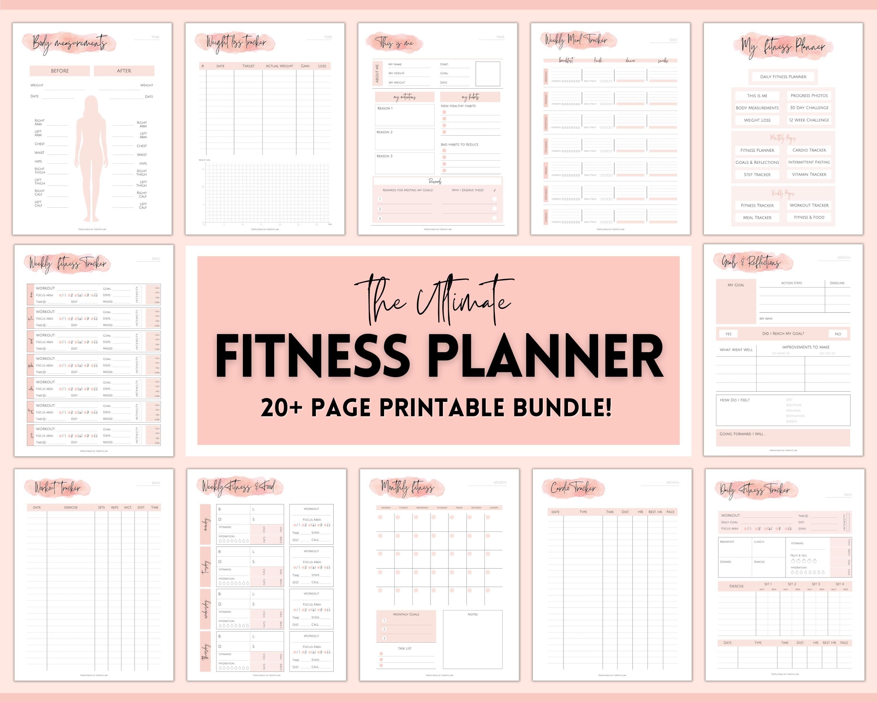 Fitness Planner, Weight Loss Tracker, Workout Planner - Pink Watercolor