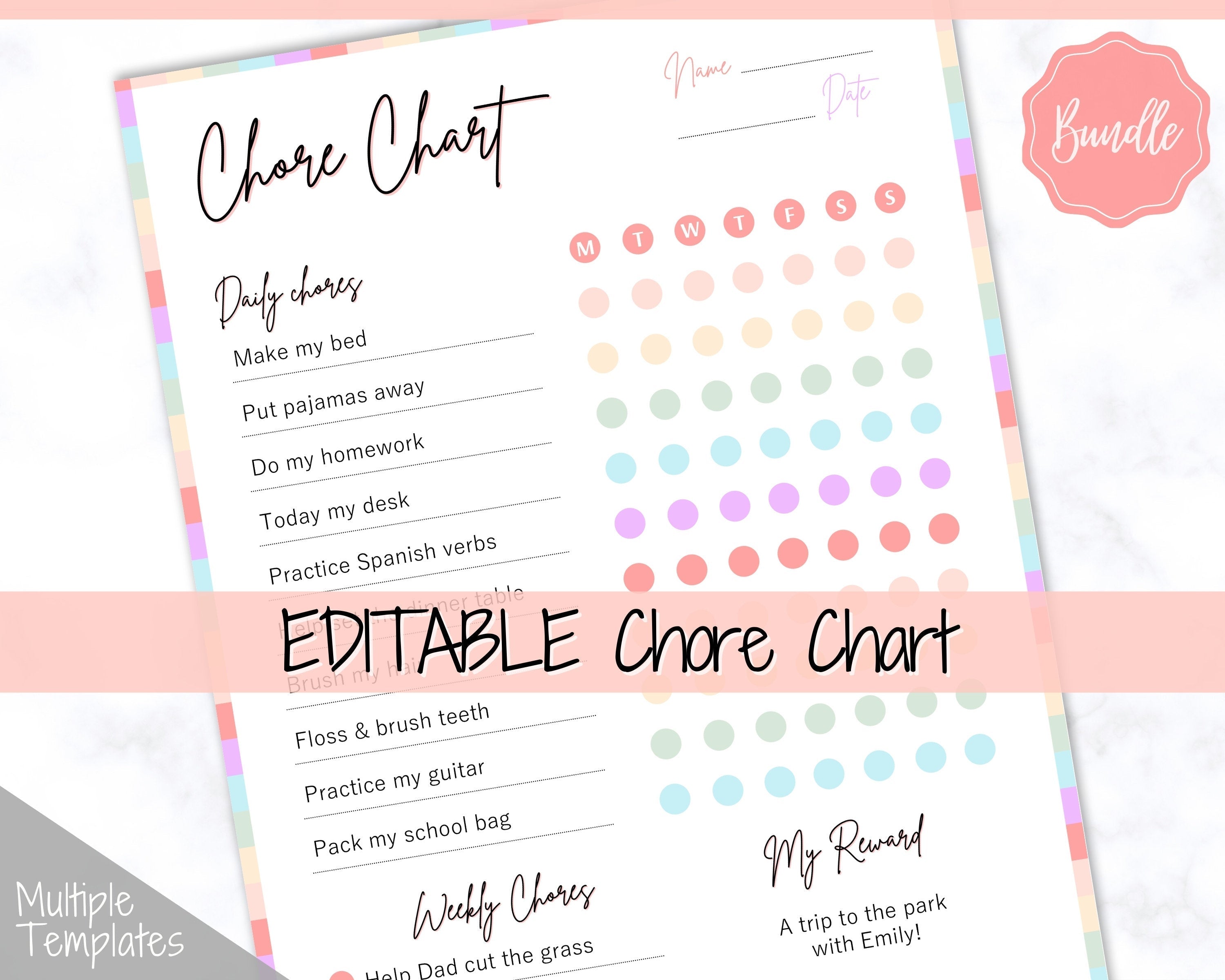 Printable Chore Chart For Kids Weekly Chore Chart Template