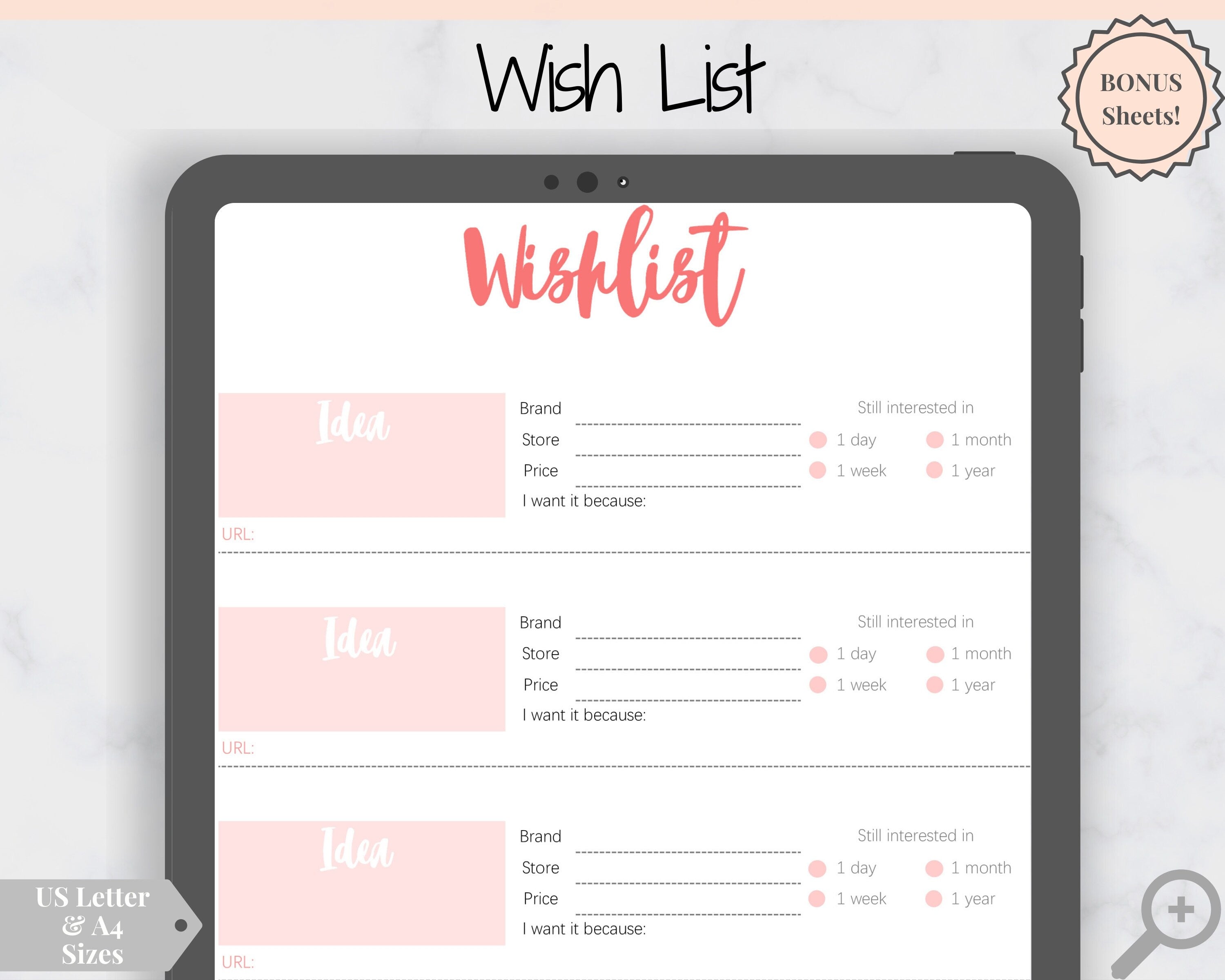 Christmas, Birthday Wishlist Printable Tracker Template Insert