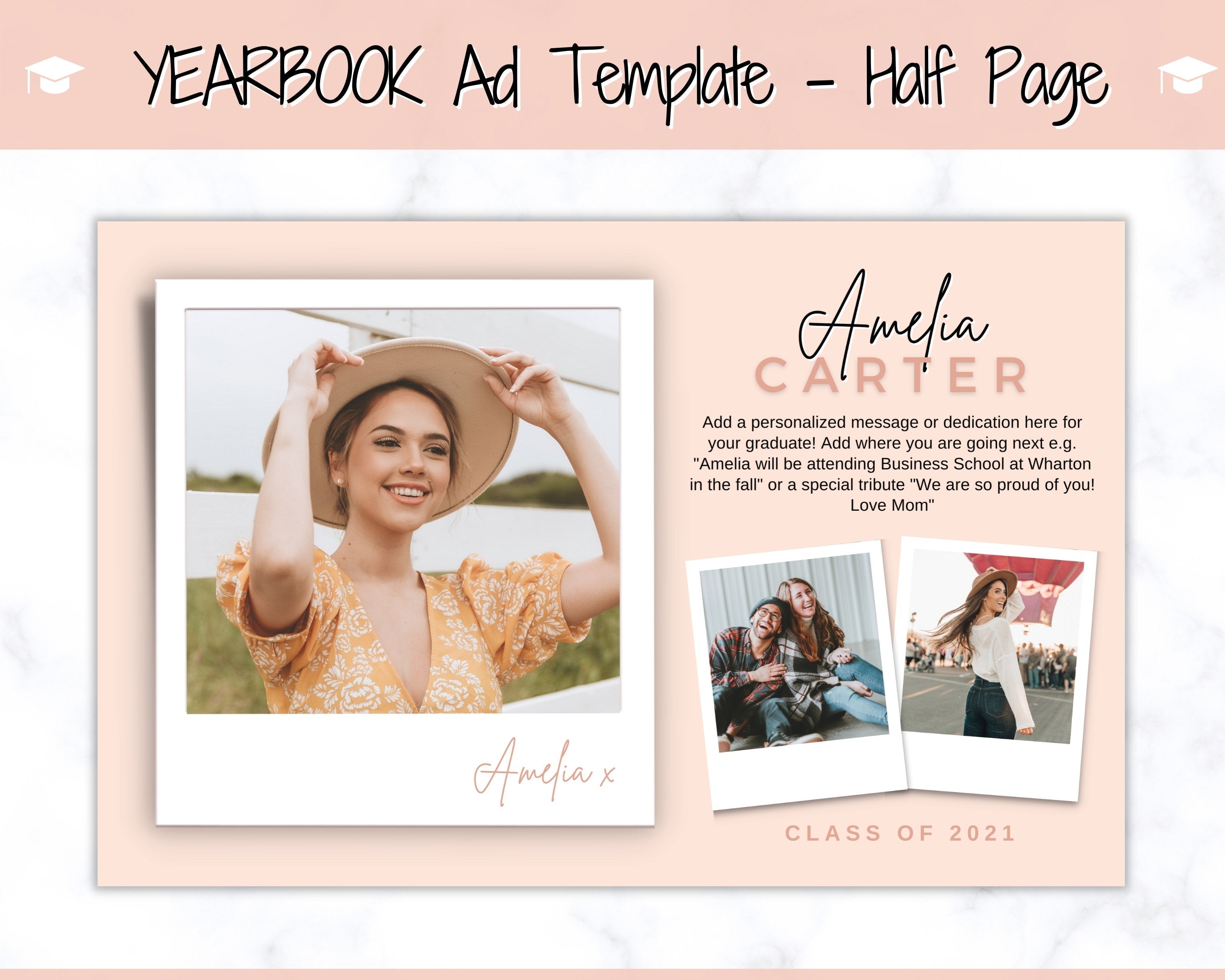 Yearbook AD Template Half Page | Senior & High School Graduation