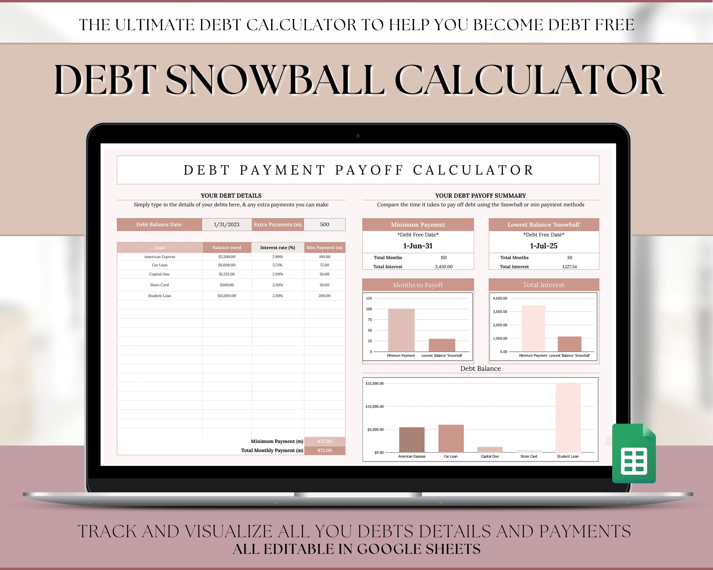 Automated Debt Snowball Calculator - Spreadsheet Tracker Template