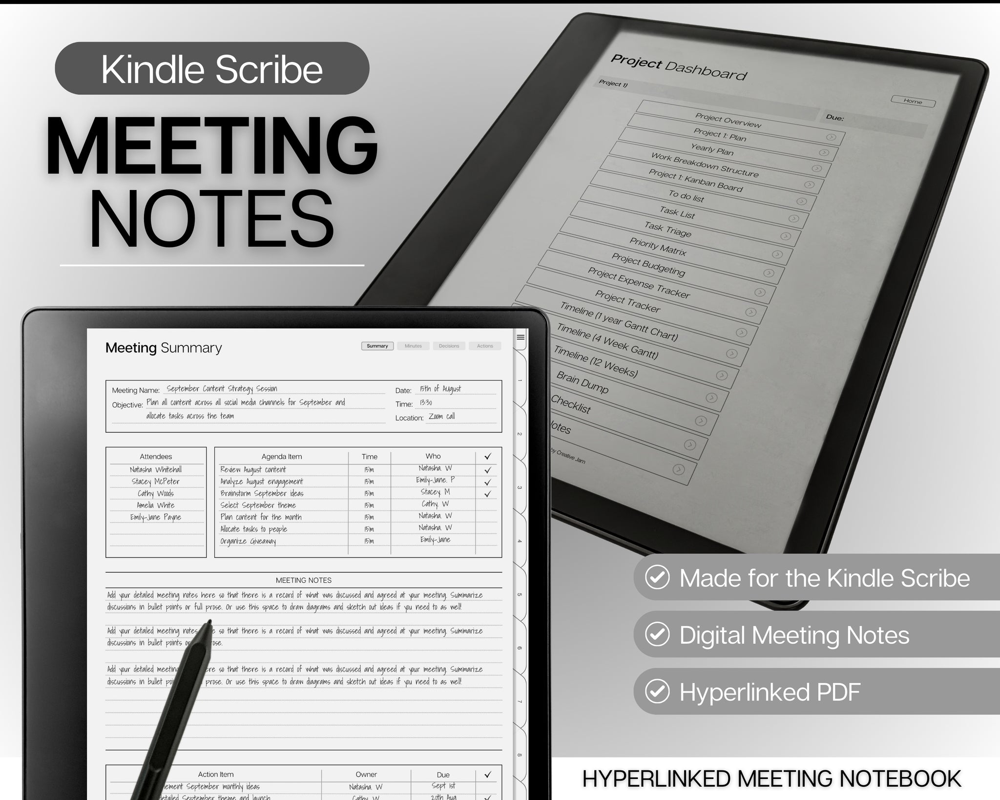 Digital Meeting Minutes Template for your Kindle Scribe