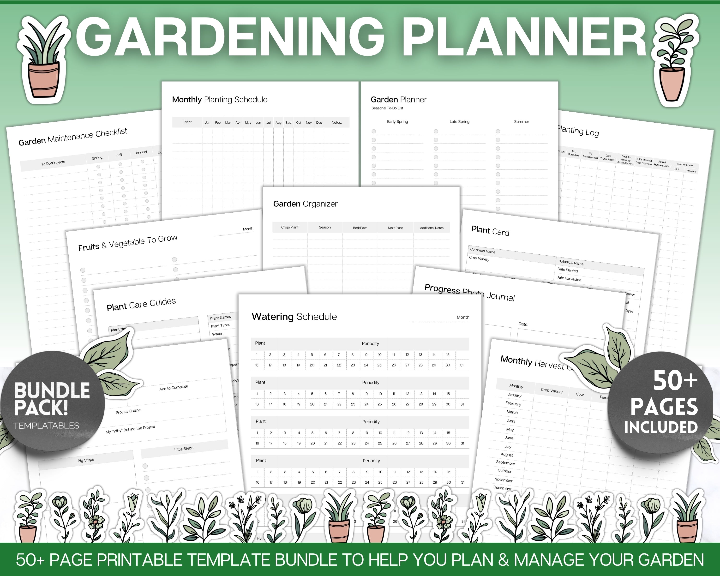 2025 Garden Planner | Plant Care Guide Gardening Templates