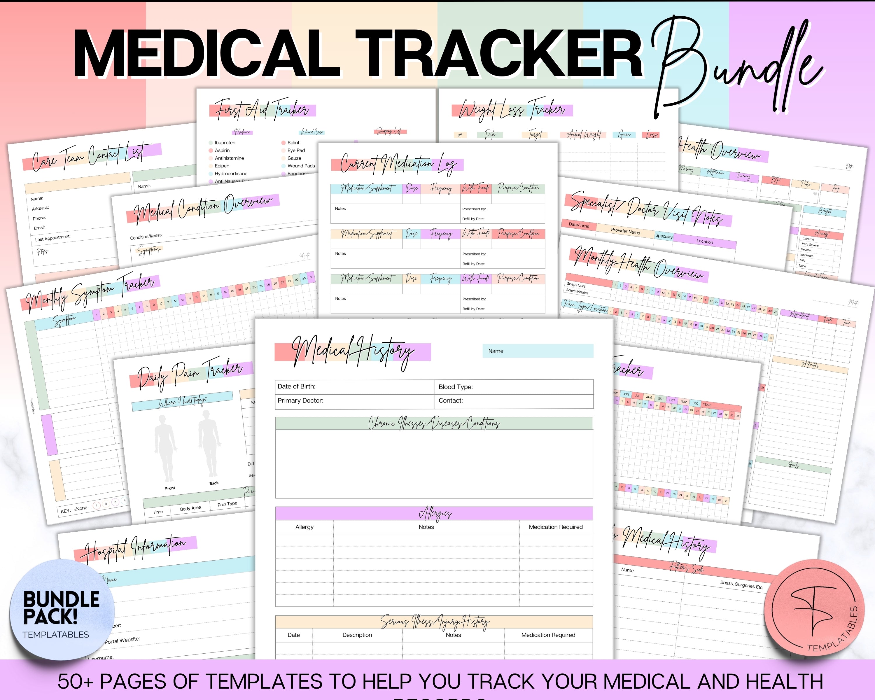 Colorful Medical Tracker Bundle | Everything you need for your Medical ...
