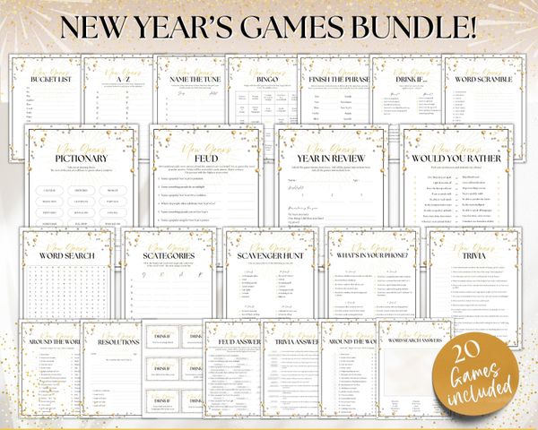 New Year's Games BUNDLE - 20 Festive Party Games for Adults!