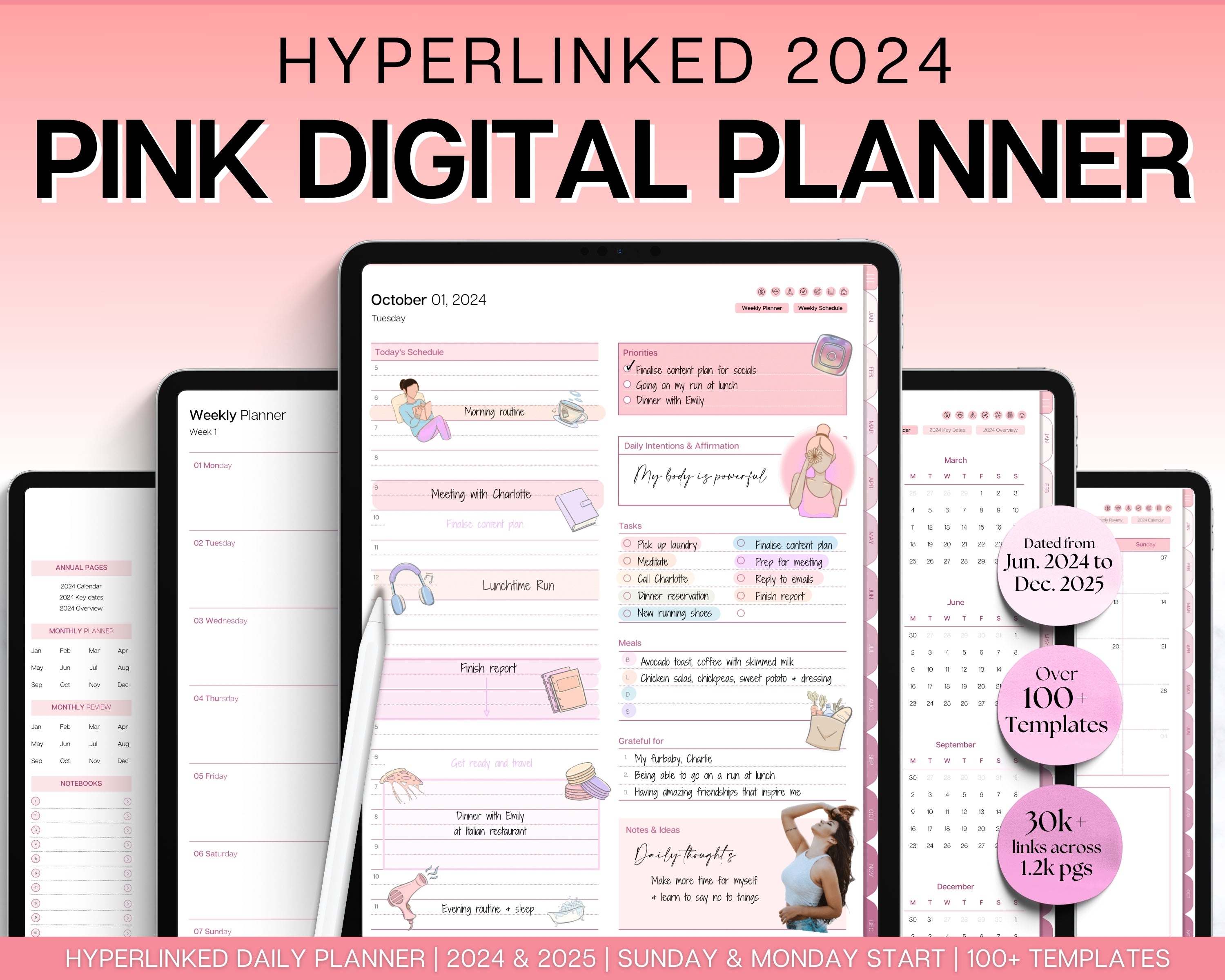 Pink 2024 Digital Planner | Elevate your productivity with this Planner!