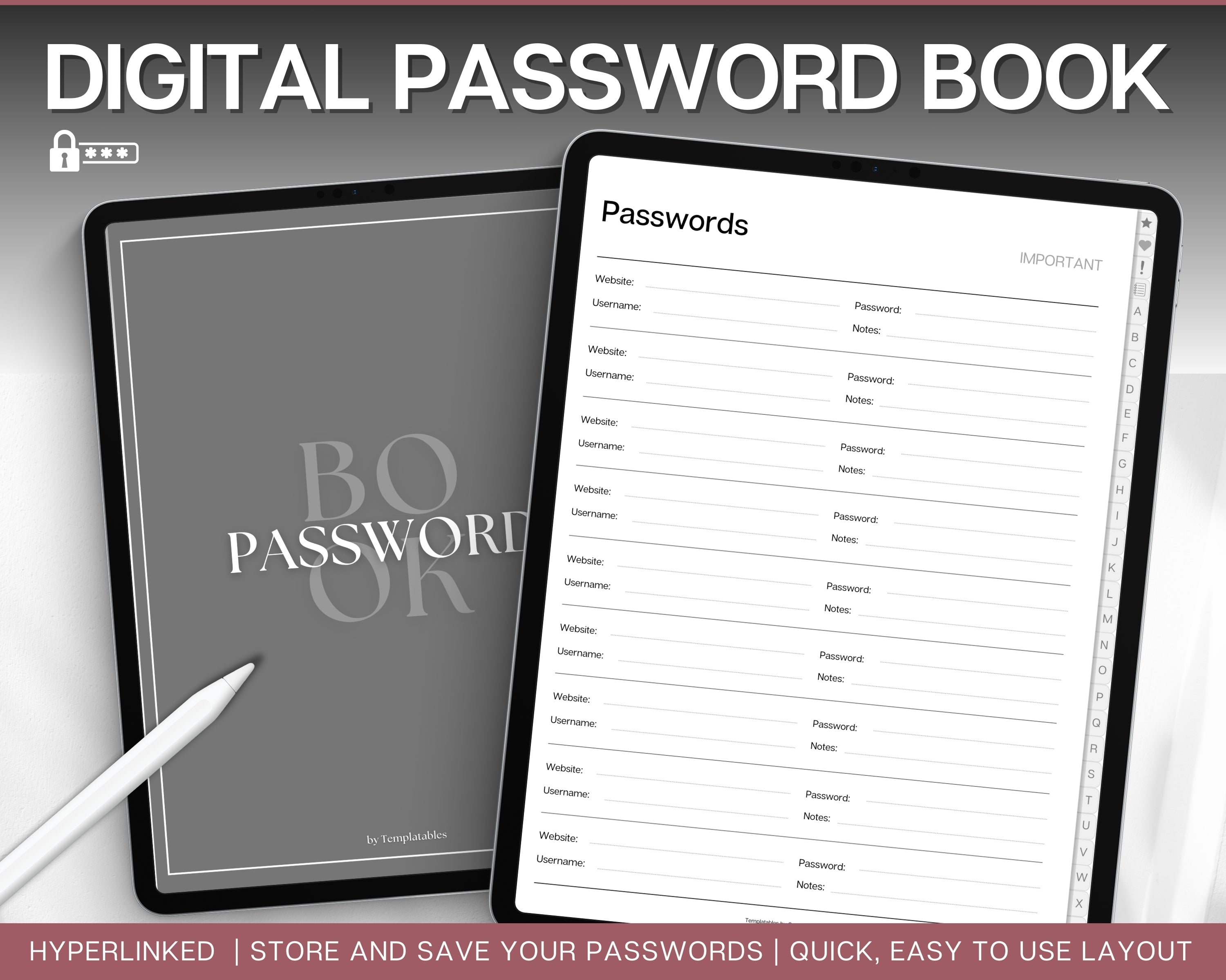 Digital Password Book | Track your passwords with this password log