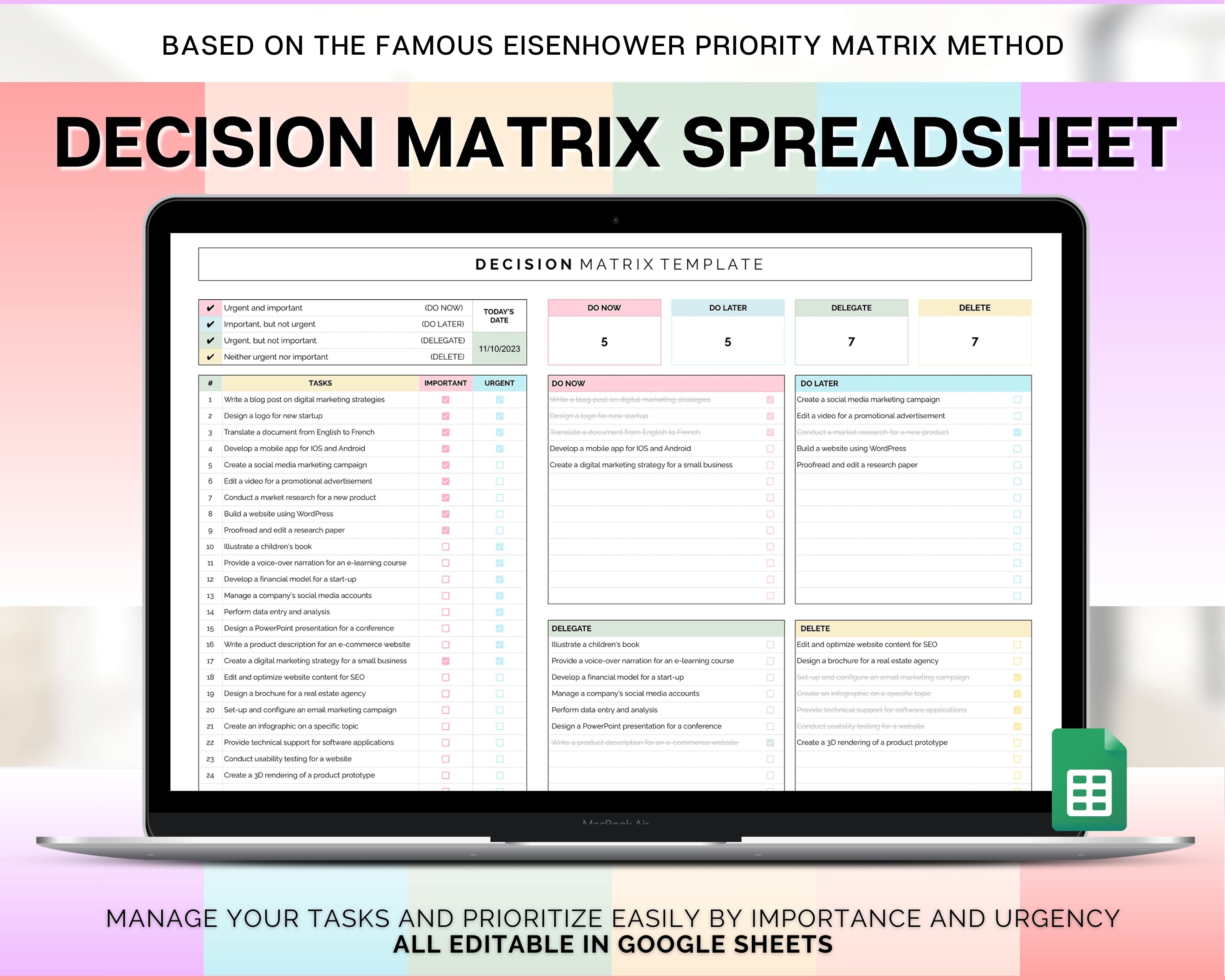 Decision Matrix Spreadsheet | Prioritise & manage tasks!