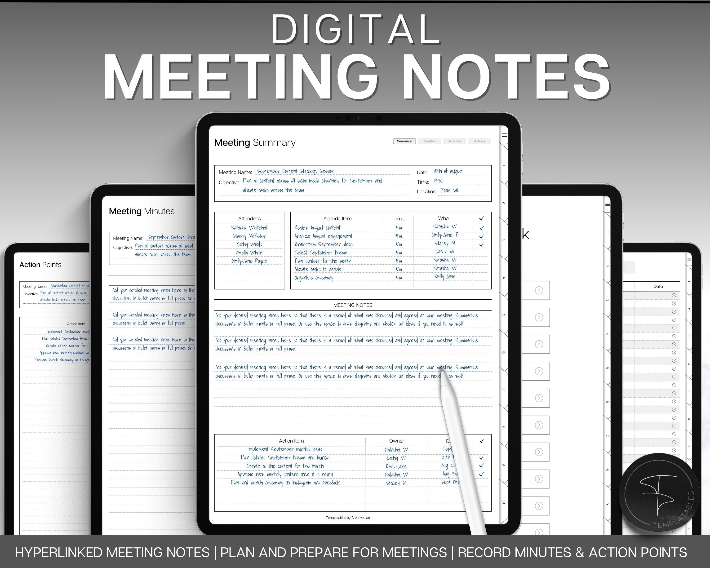 Digital Meeting Minutes Template: Editable Notes for GoodNotes & iPad!