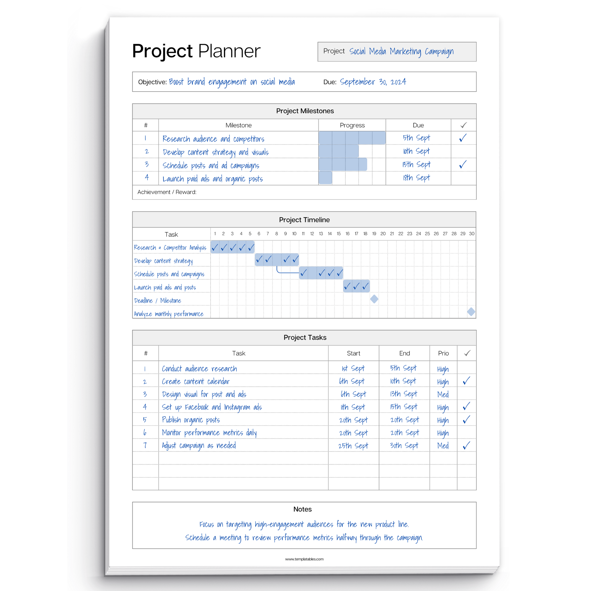 Project Planner Notepad - Project Management Organizer Desk Pad A4