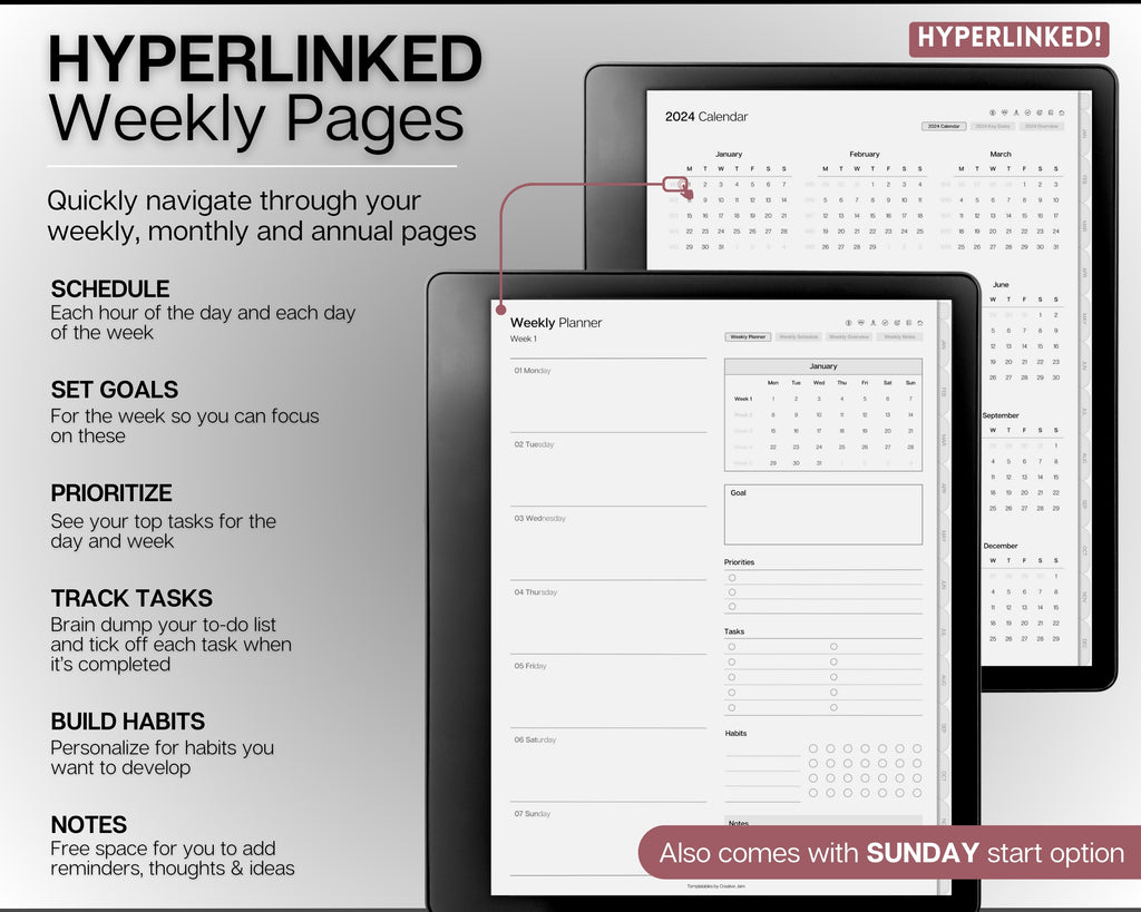 2024 Kindle Scribe Weekly Planner | Hyperlinked Digital Planner!