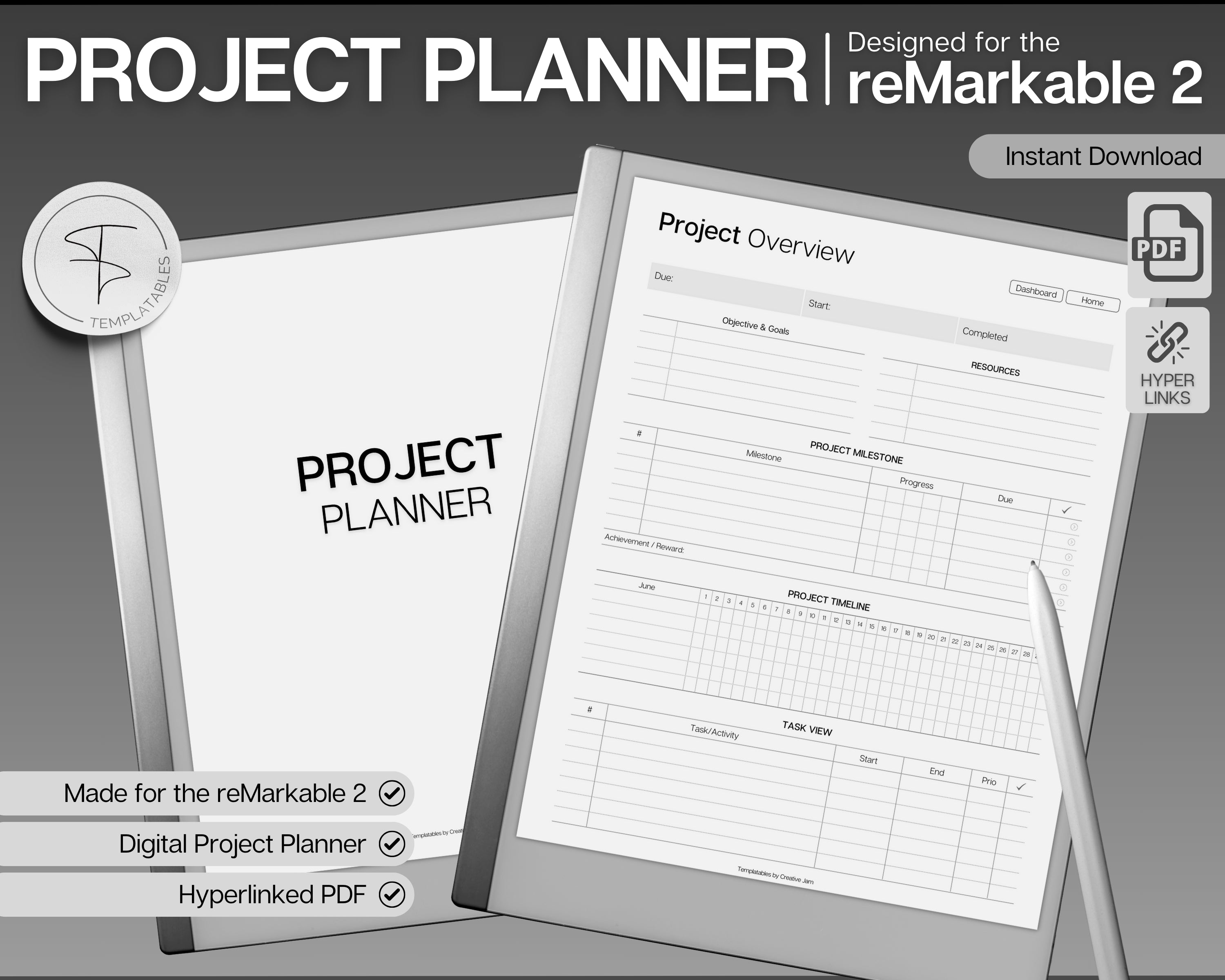 Project Planner Template for the reMarkable