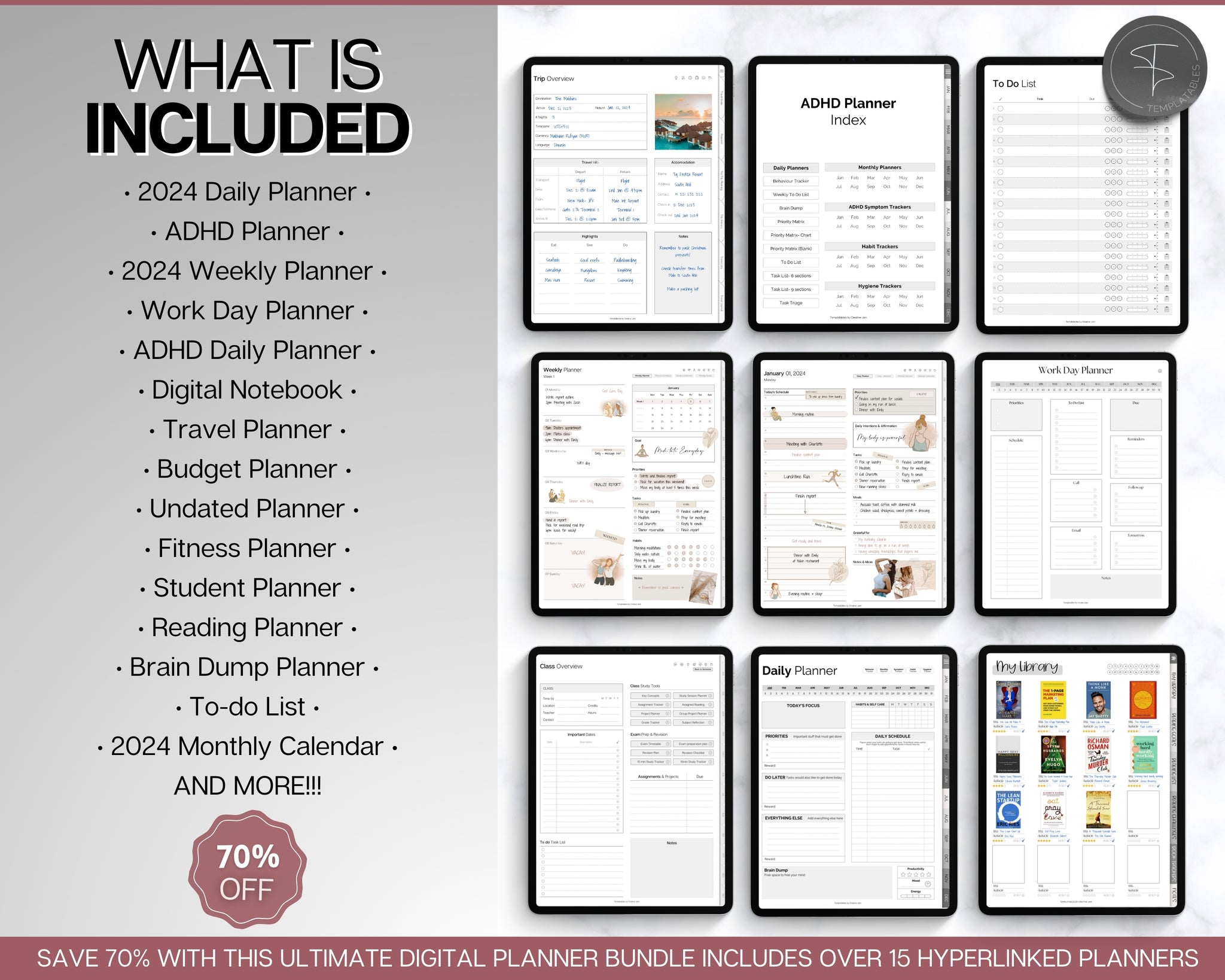 Digital Planner BUNDLE with over 15 planners included! Monochrome