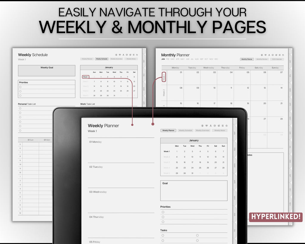 2024 Kindle Scribe Weekly Planner | Hyperlinked Digital Planner!