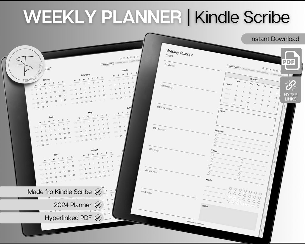 2024 Kindle Scribe Weekly Planner | Hyperlinked Digital Planner!