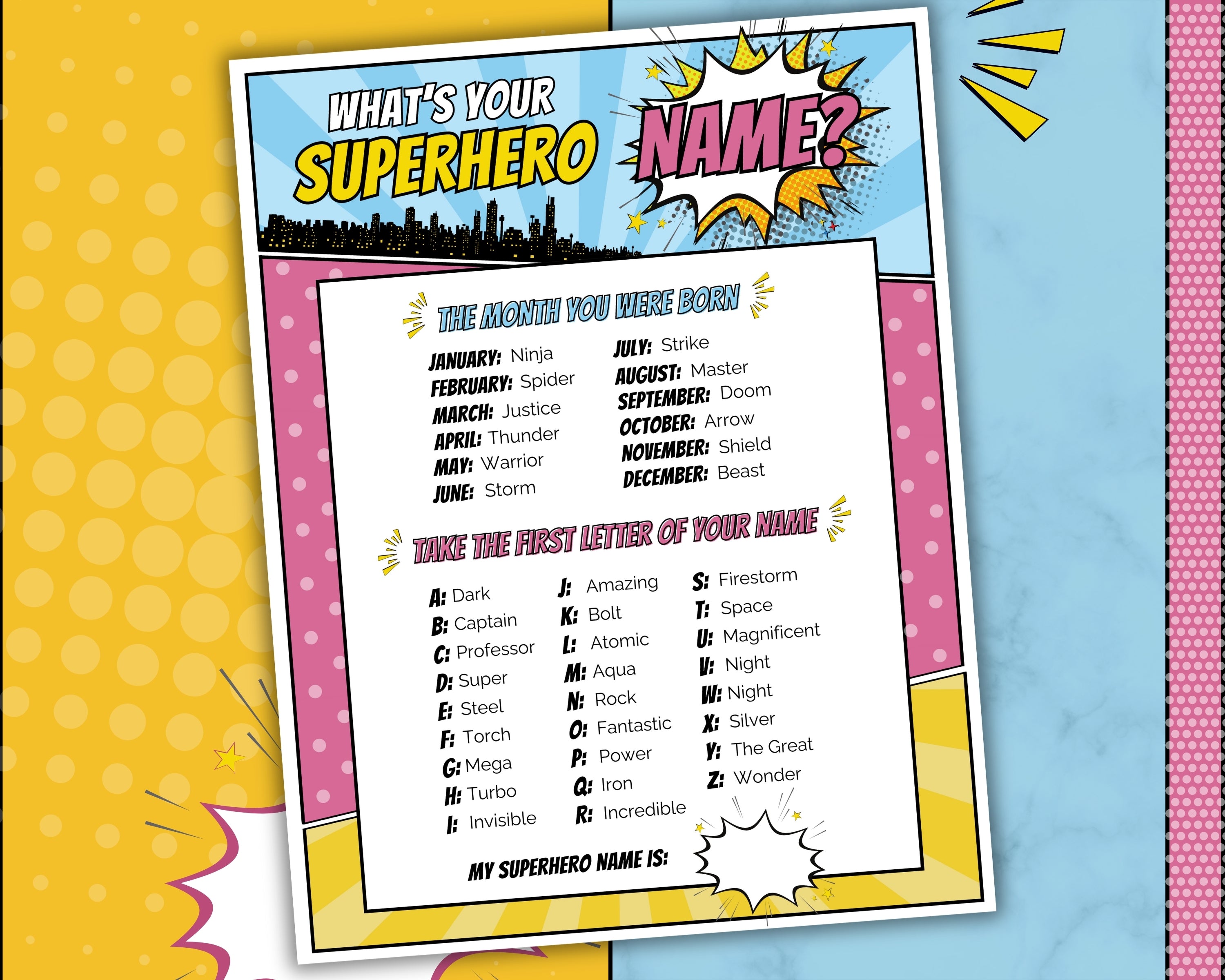 Superhero Party Game | What's your Girl Superhero Name?