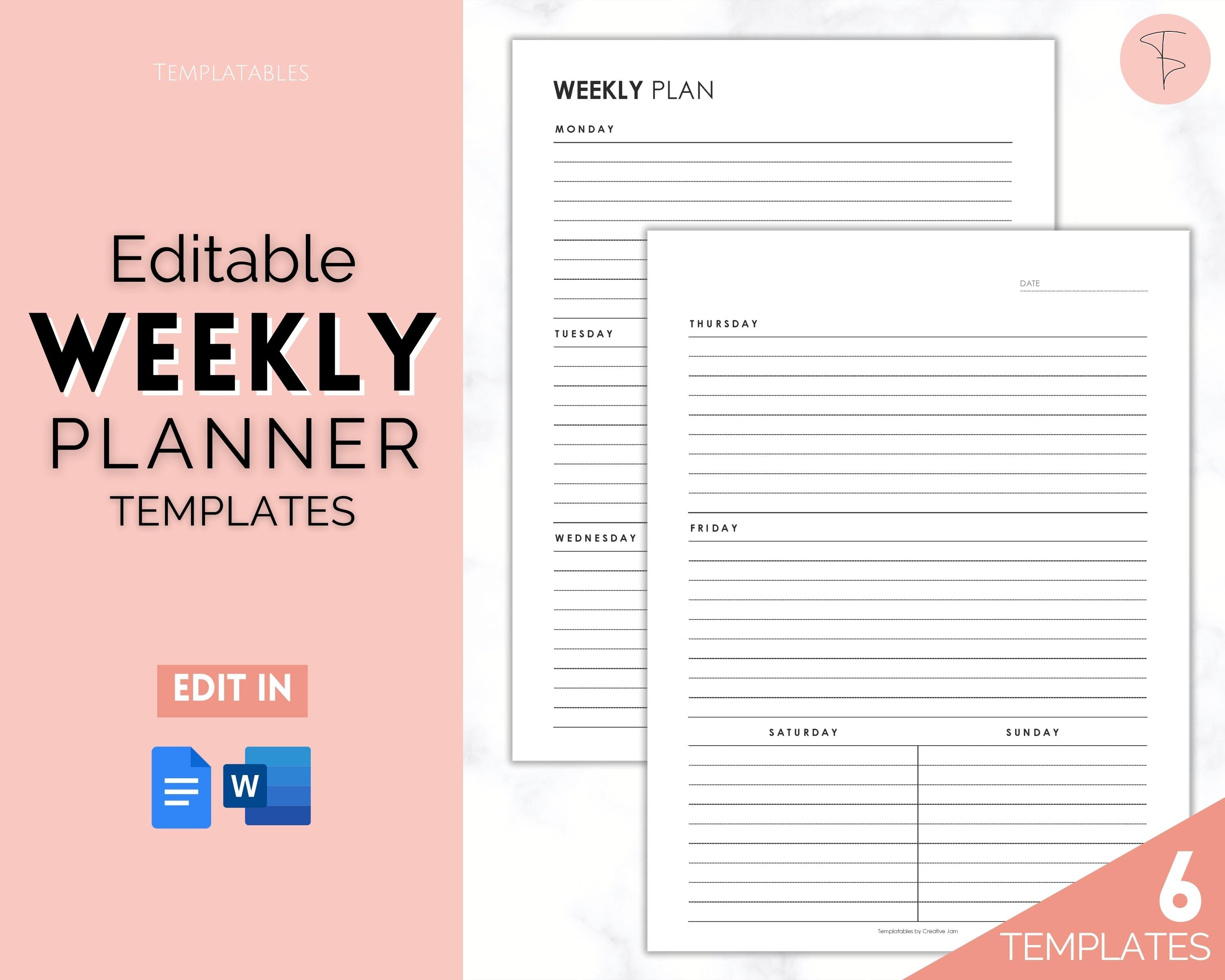 EDITABLE Weekly Planner Templates | 2-Page Weekly Schedule 2023