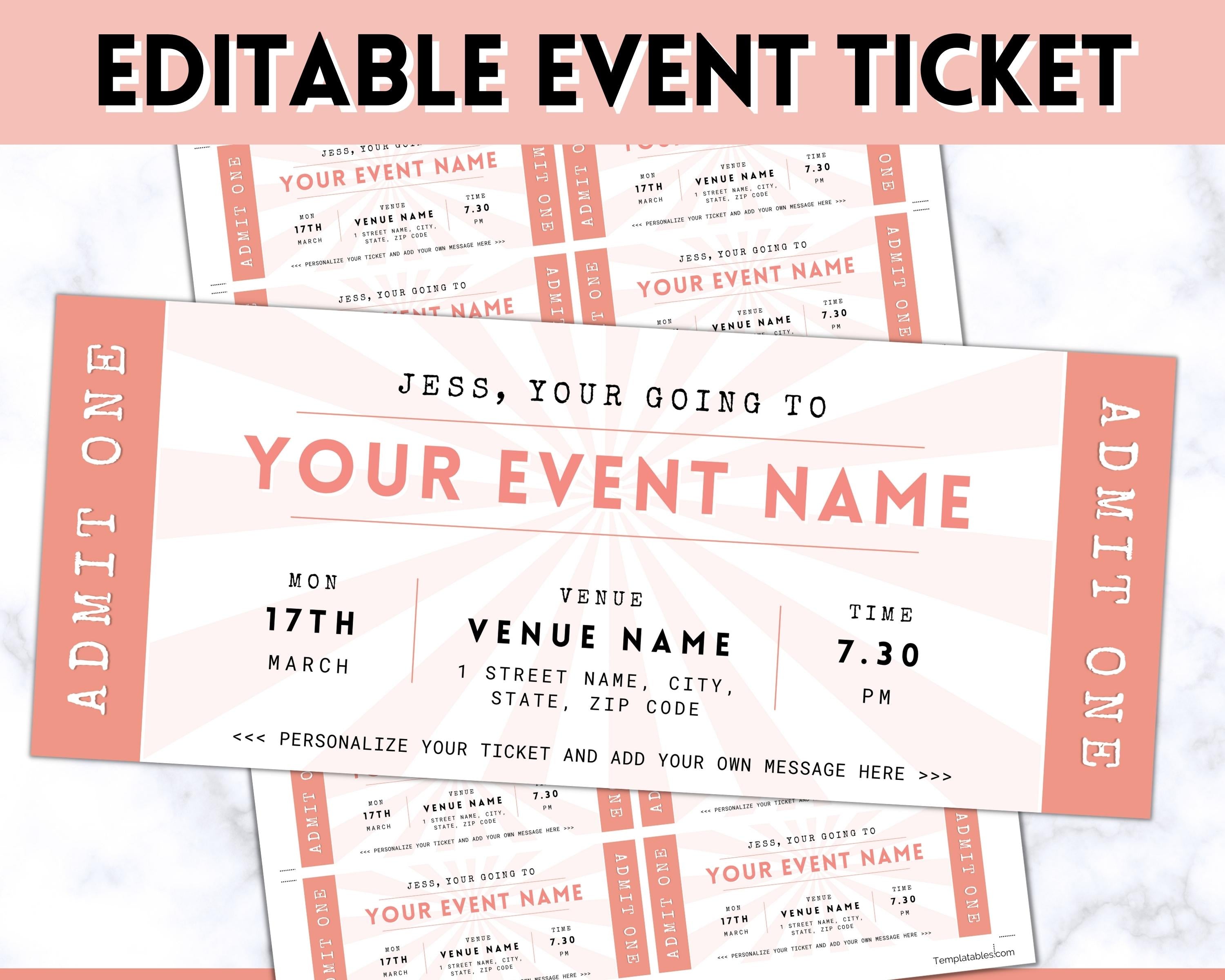 Event Ticket Editable Template | Perfect Gift for Special Occasions